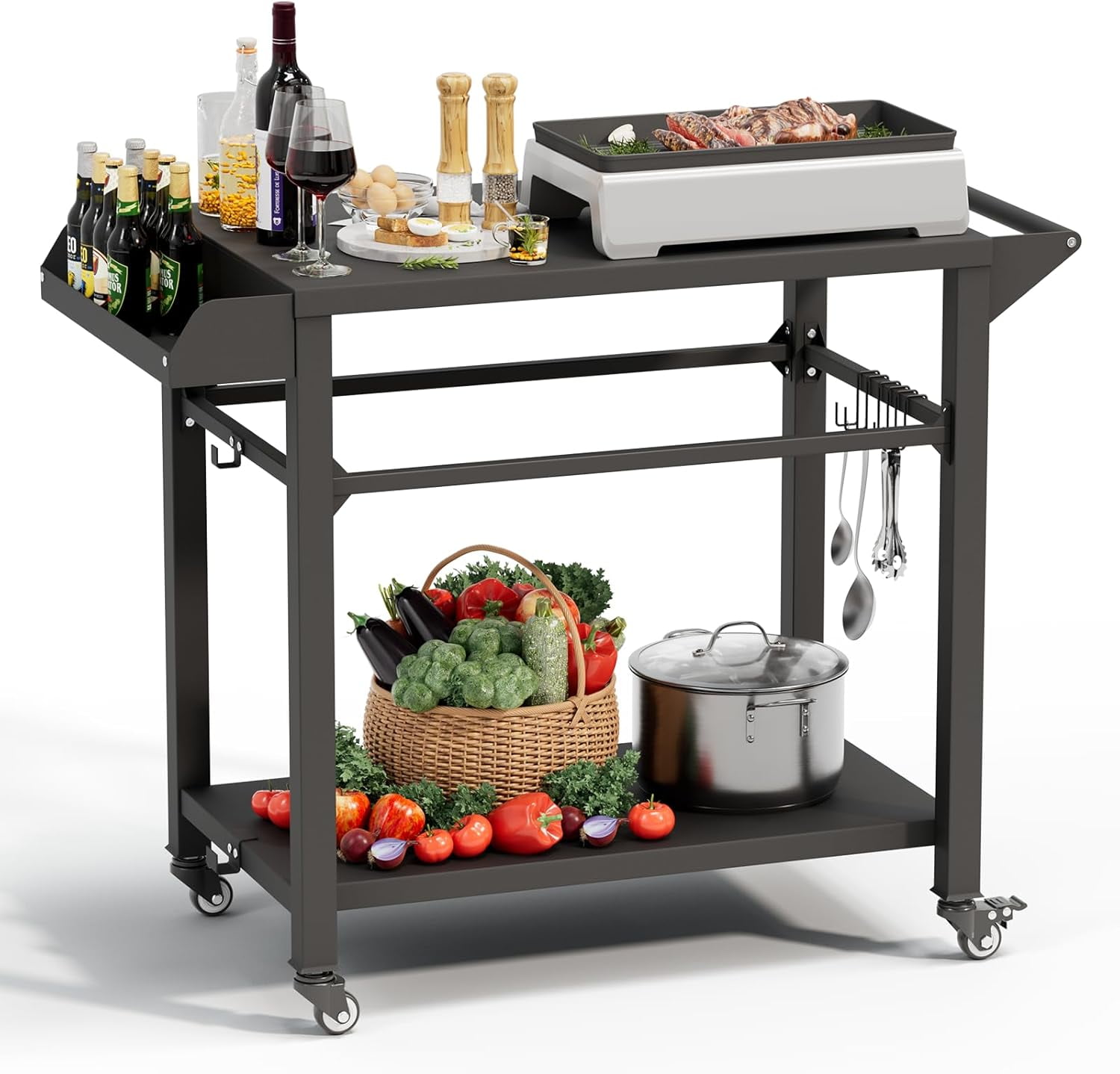 Outdoor Grill Cart Table, Multi-Function Pizza Oven Stand Table with ...