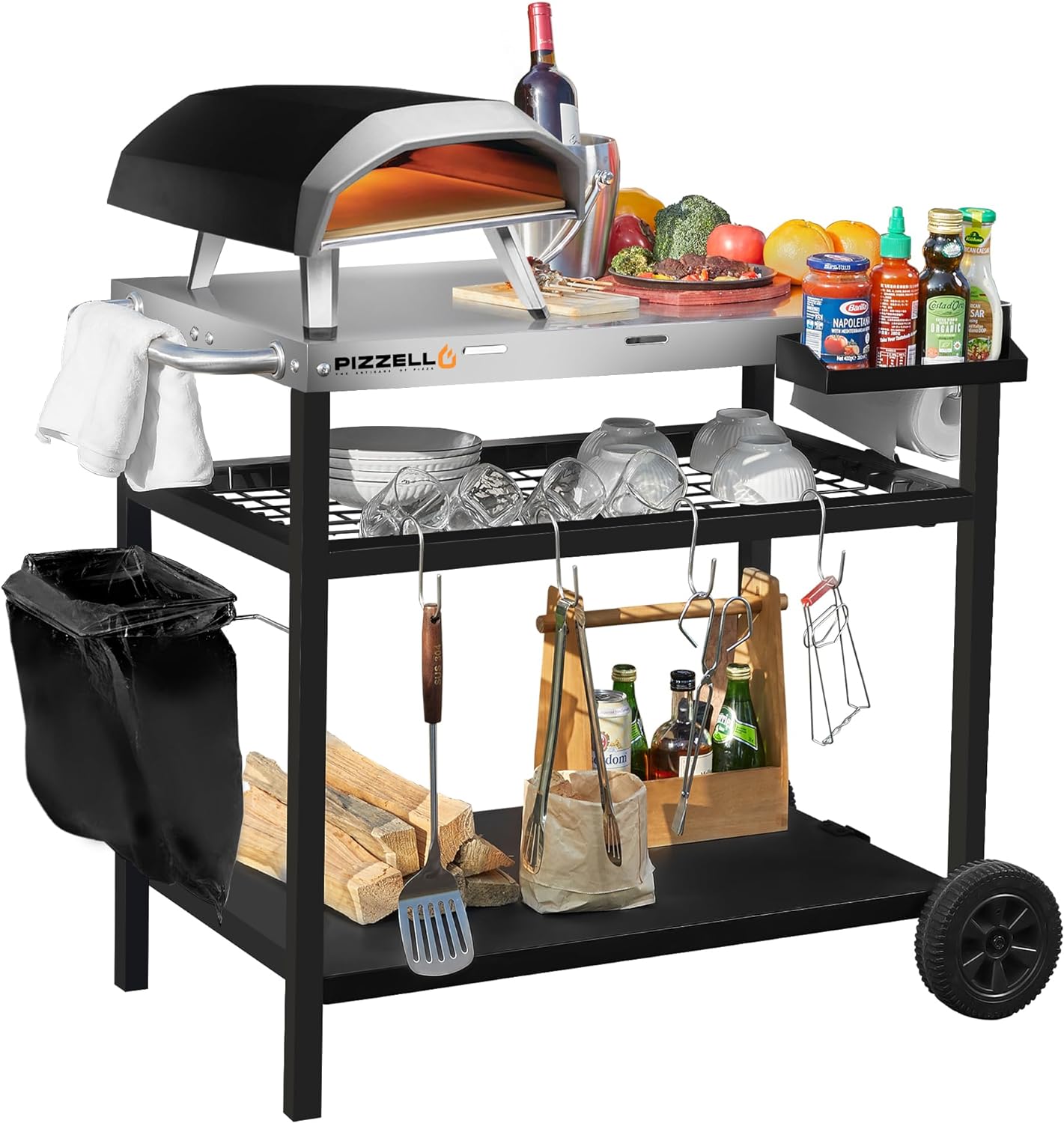 Outdoor Grill Cart Three-Shelf Grill Table Movable BBQ Trolley Food ...