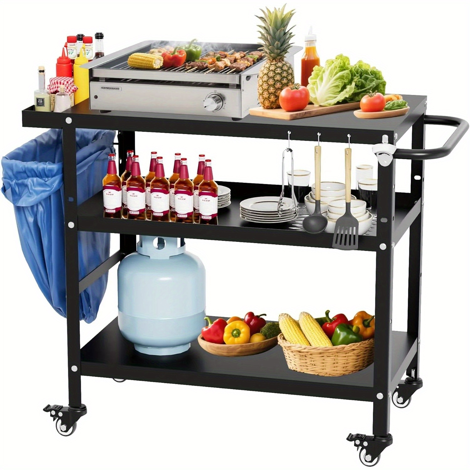 Outdoor Grill Cart with Wheels - Heavy-Duty Rolling BBQ Cart for Ooni ...