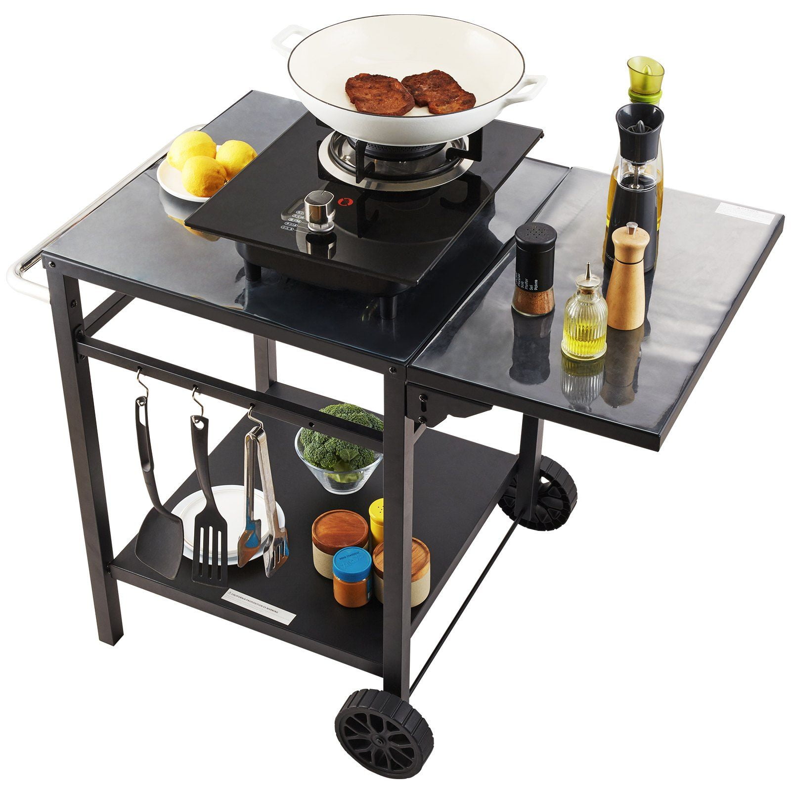 Outdoor Grill Dining Cart with Double-Shelf, BBQ Movable Food Prep ...