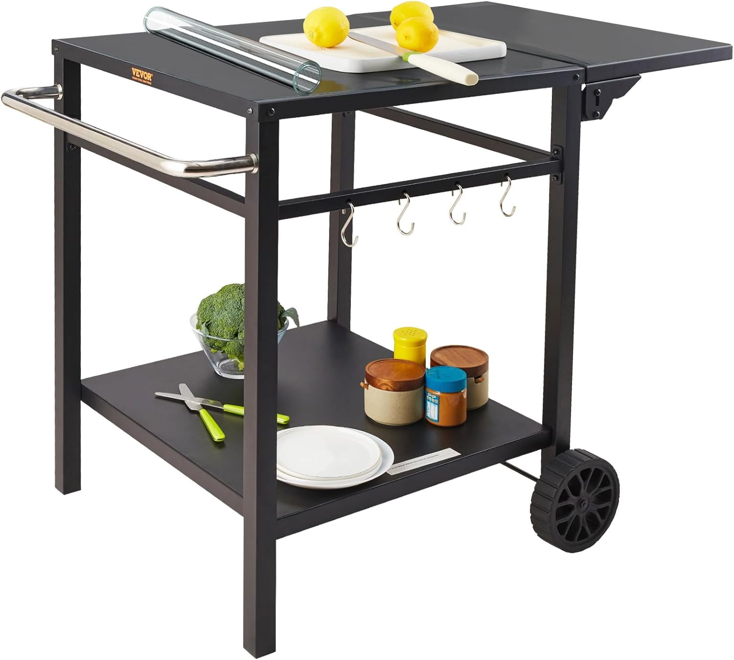 Outdoor Grill Dining Cart with Double-Shelf, BBQ Movable Food Prep ...