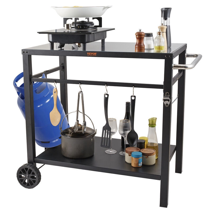 Outdoor Grill Dining Cart Double-Shelf BBQ Movable Food Prep Trolley ...