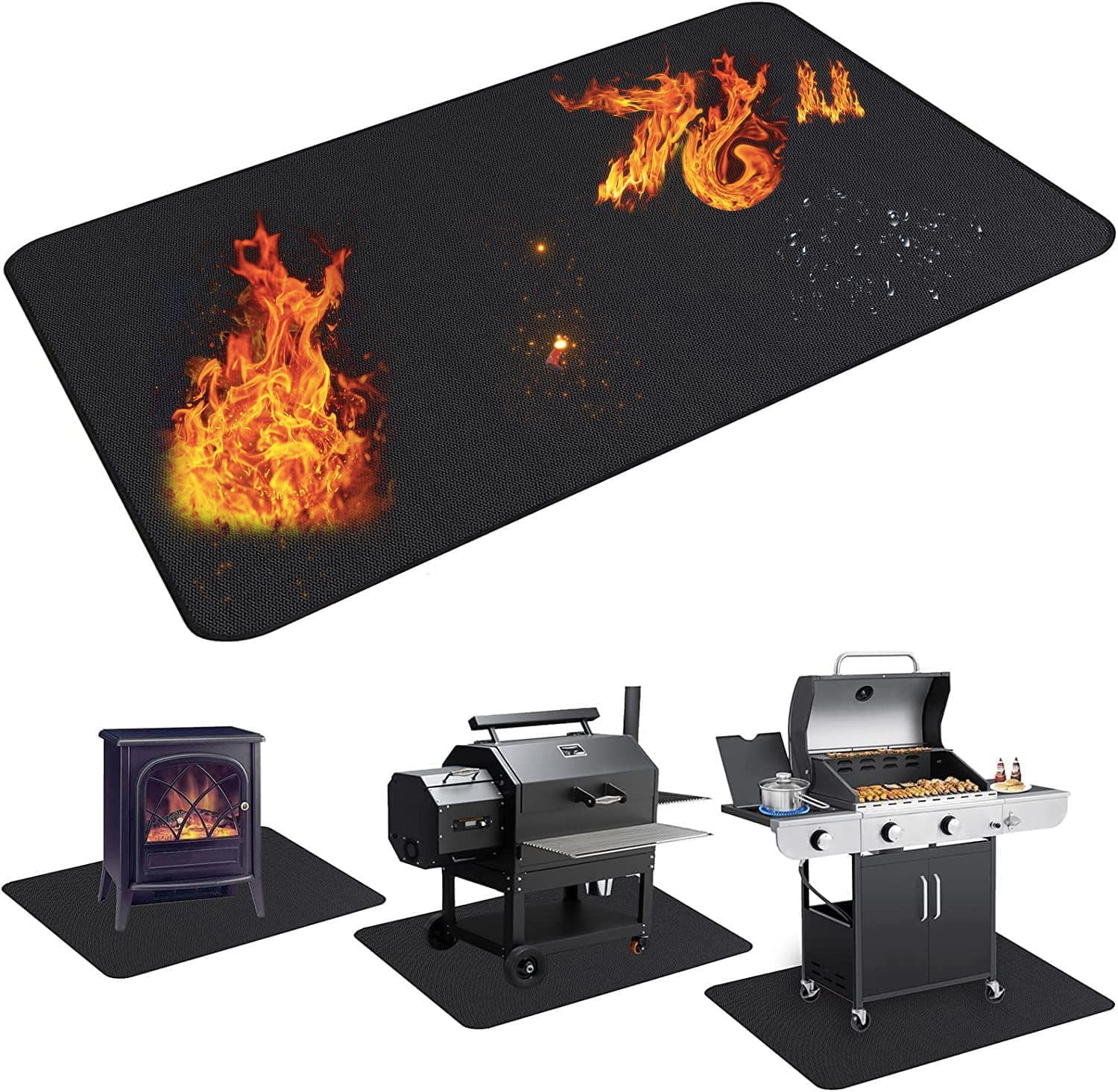 Outdoor Grill Mat, Double Sided Fireproof Grill Mat, Indoor Fireplace ...