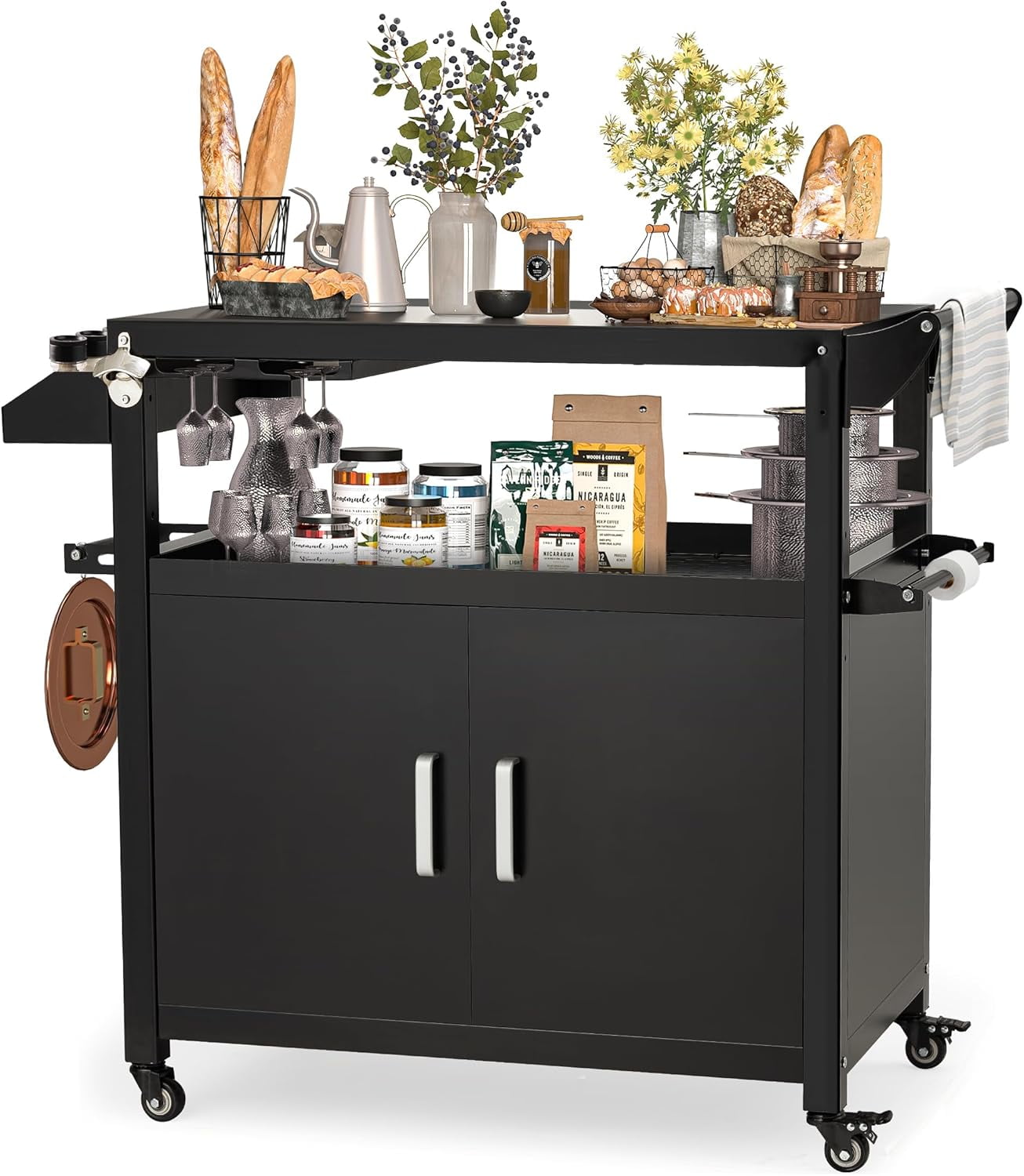 Outdoor Grill Prep Table Storage Cabinets Rolling Bar Grill Cart with ...