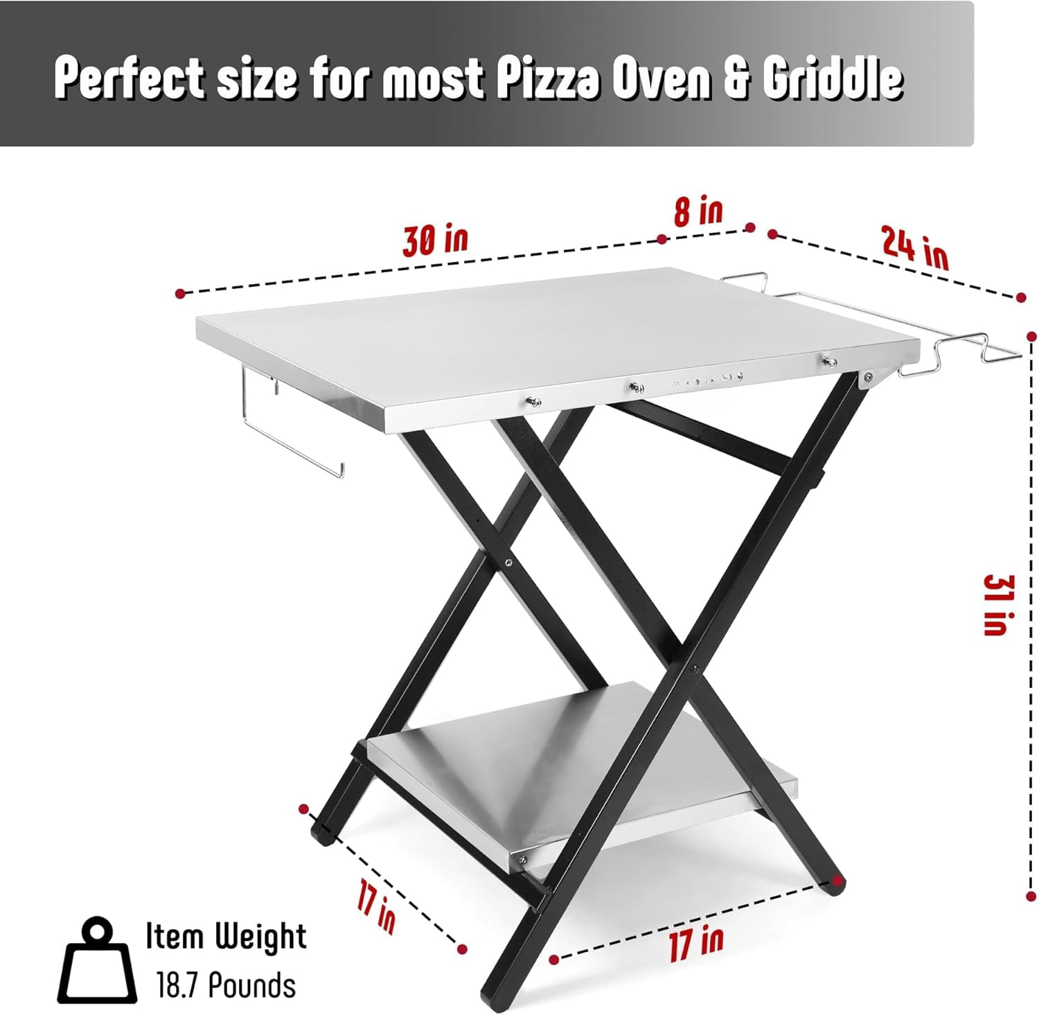 Outdoor Grill Table, 30"x24" Foldable Stainless Steel Pizza Oven ...