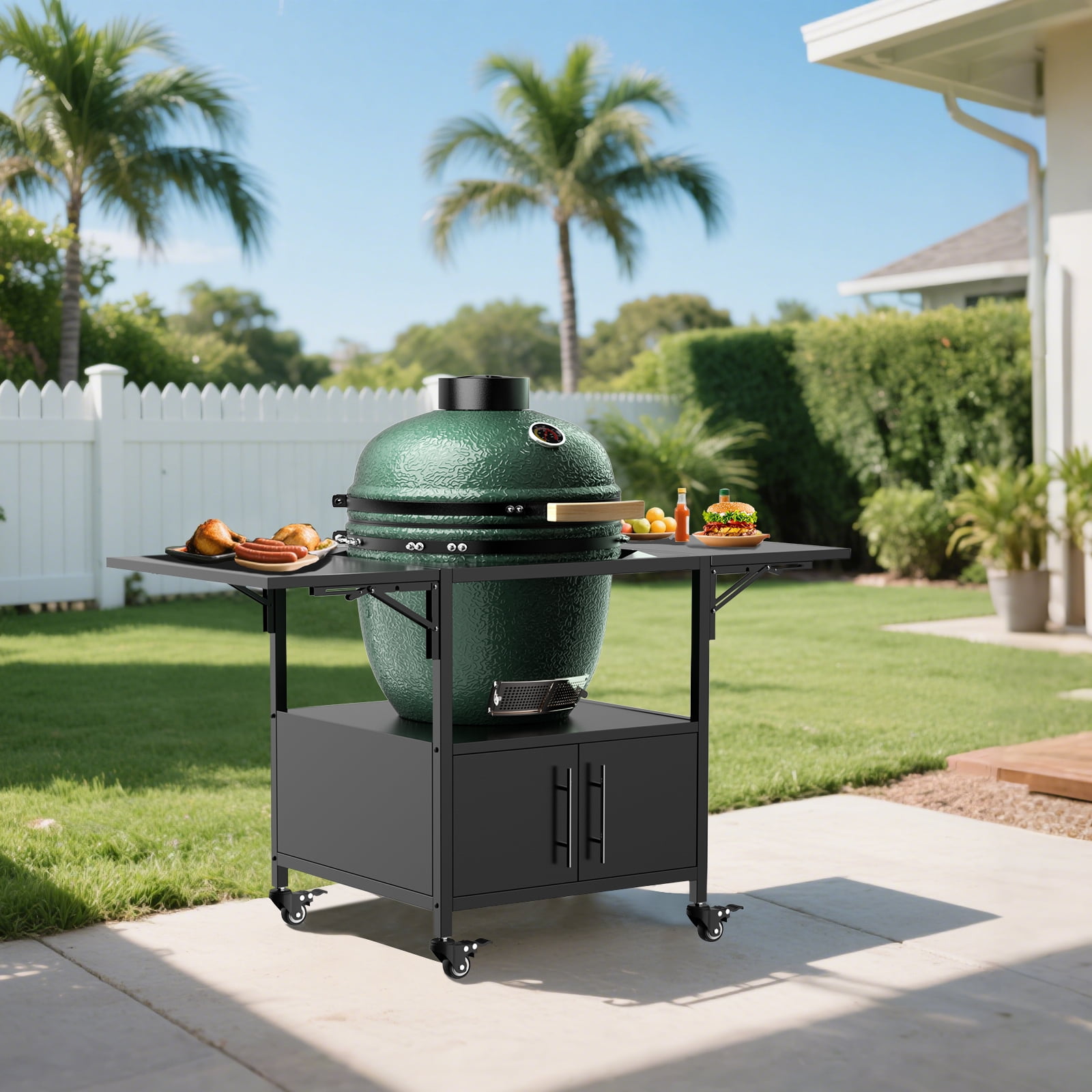 Outdoor Grill Table for Big Green Egg & Kamado Joe - 59" Metal Cart ...