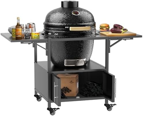 Outdoor Grill Table for Big Green Egg Style BBQ, Metal Grill Cart with ...