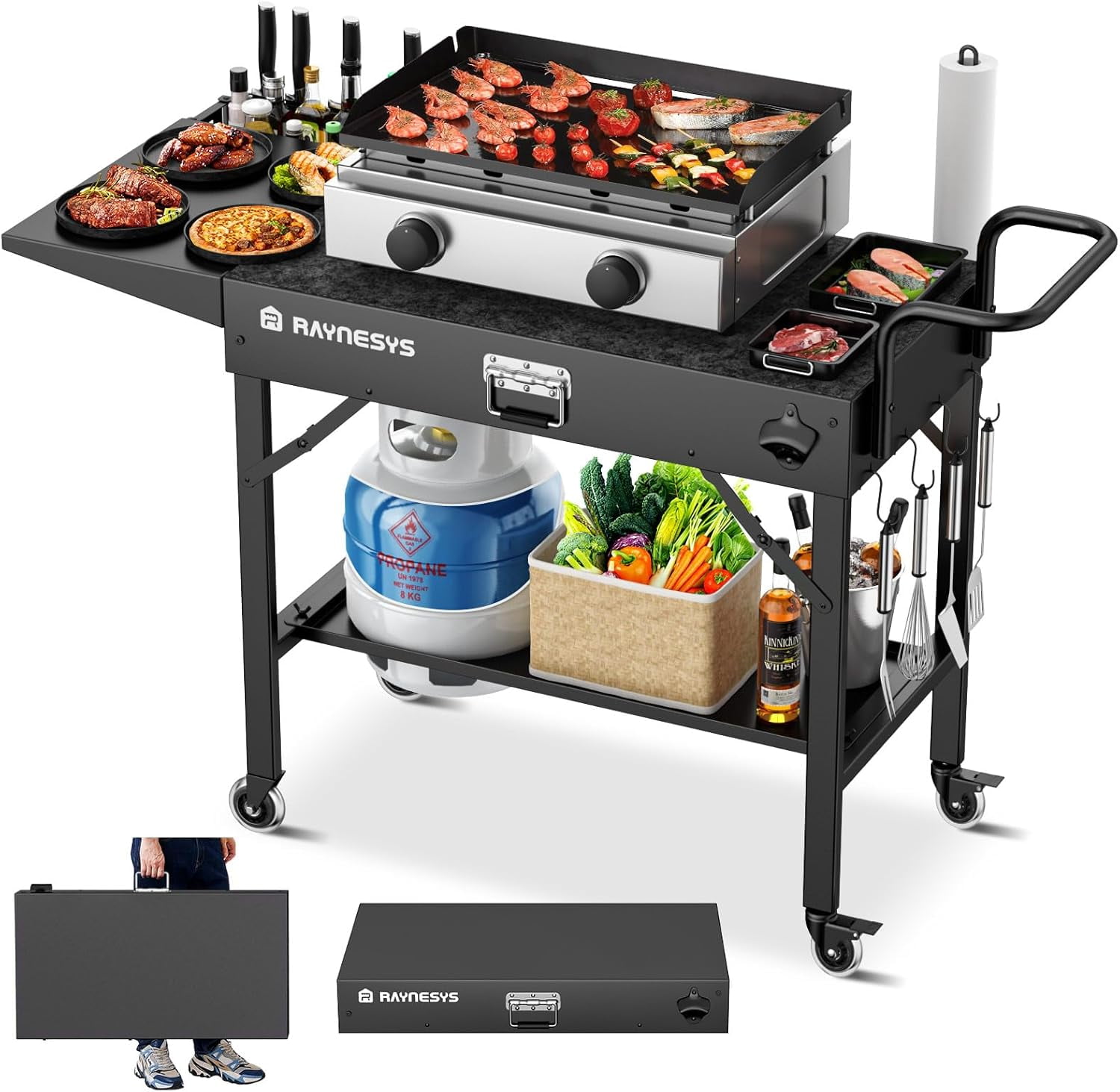 Outdoor Grill Table, Blackstone Griddle Stand, 440lbs Folding Grill Cart, Pizza Oven Table Stand ...