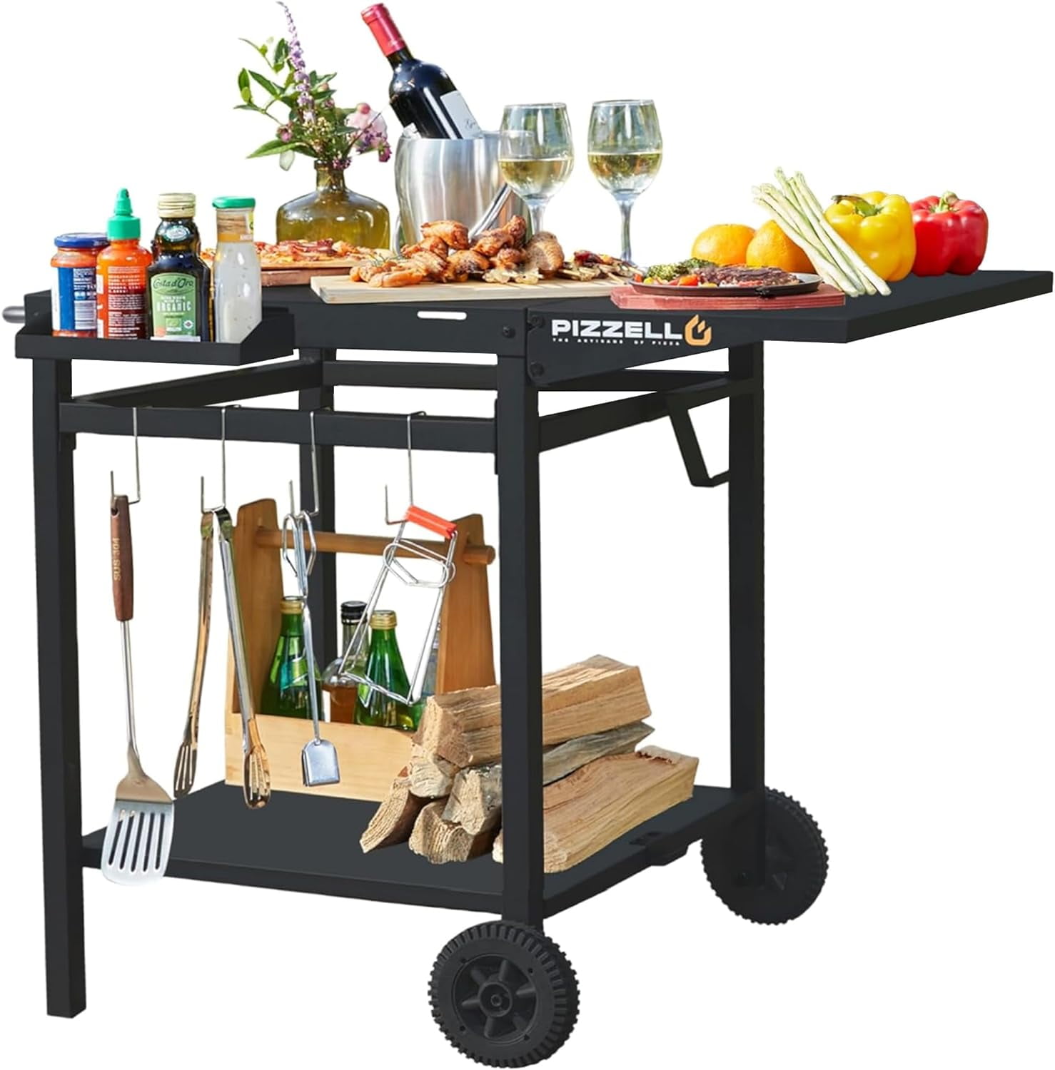 Outdoor Grill Table Cart 35" x 22" Movable Pizza Oven Stand Foldable ...