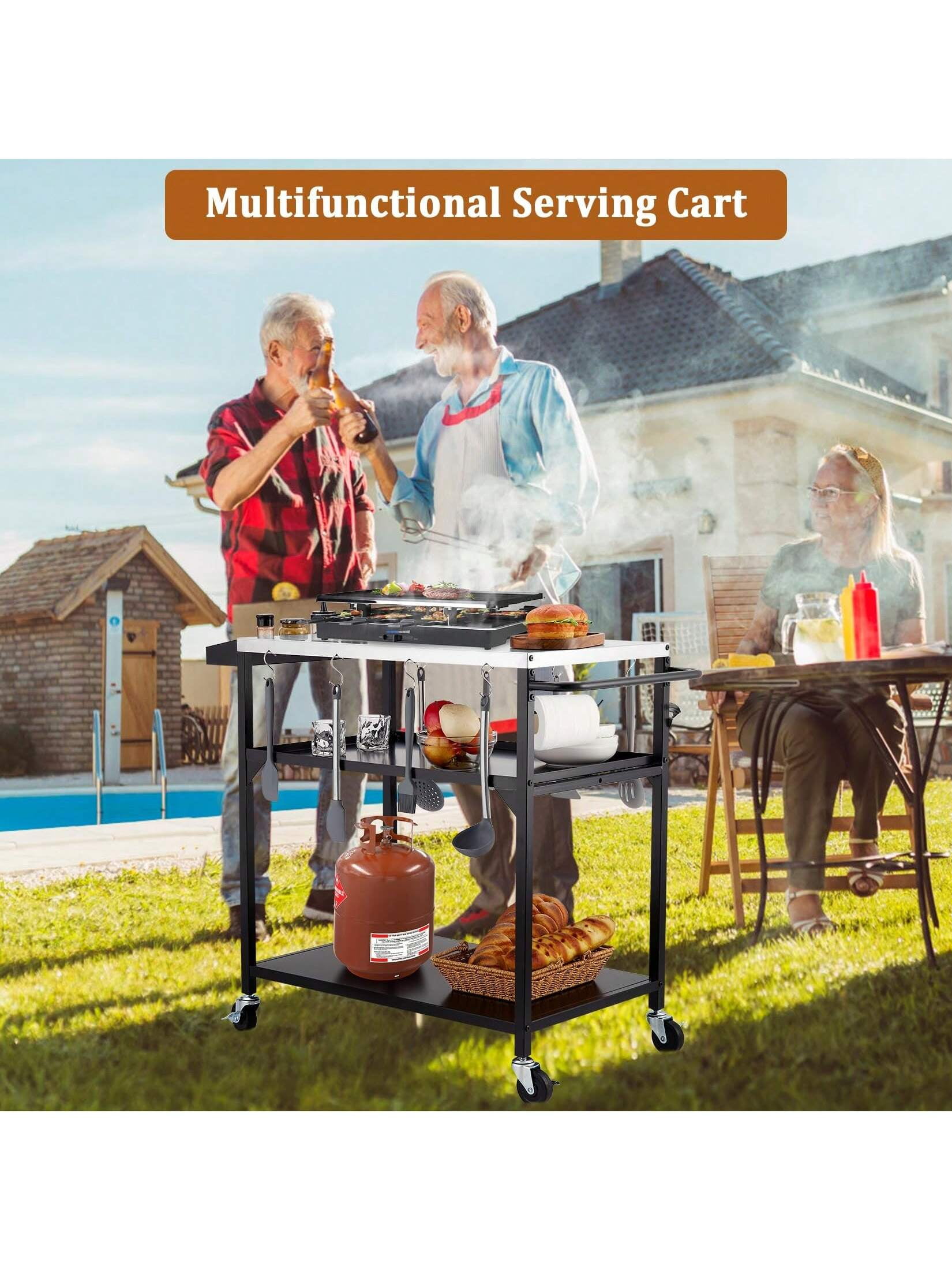 Outdoor Grill Table Cart With 4 Wheels, Stainless Steel Pizza Oven ...