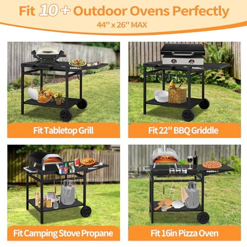 Outdoor Grill Table Cart 44" x 26" Movable Pizza Oven Stand Foldable ...