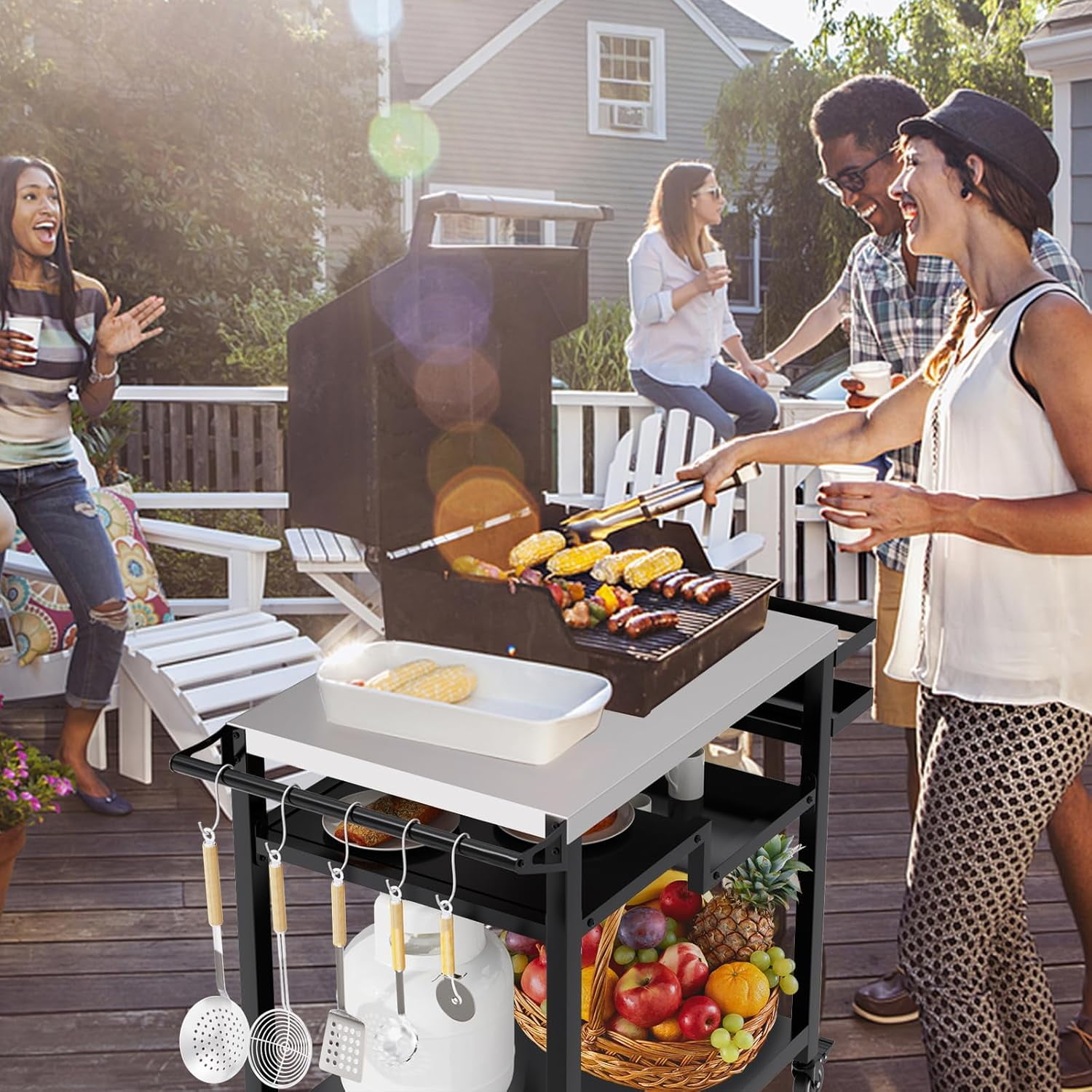 Outdoor Grill Table, Multi-Function Pizza Oven Stand, Three-Shelf Food ...