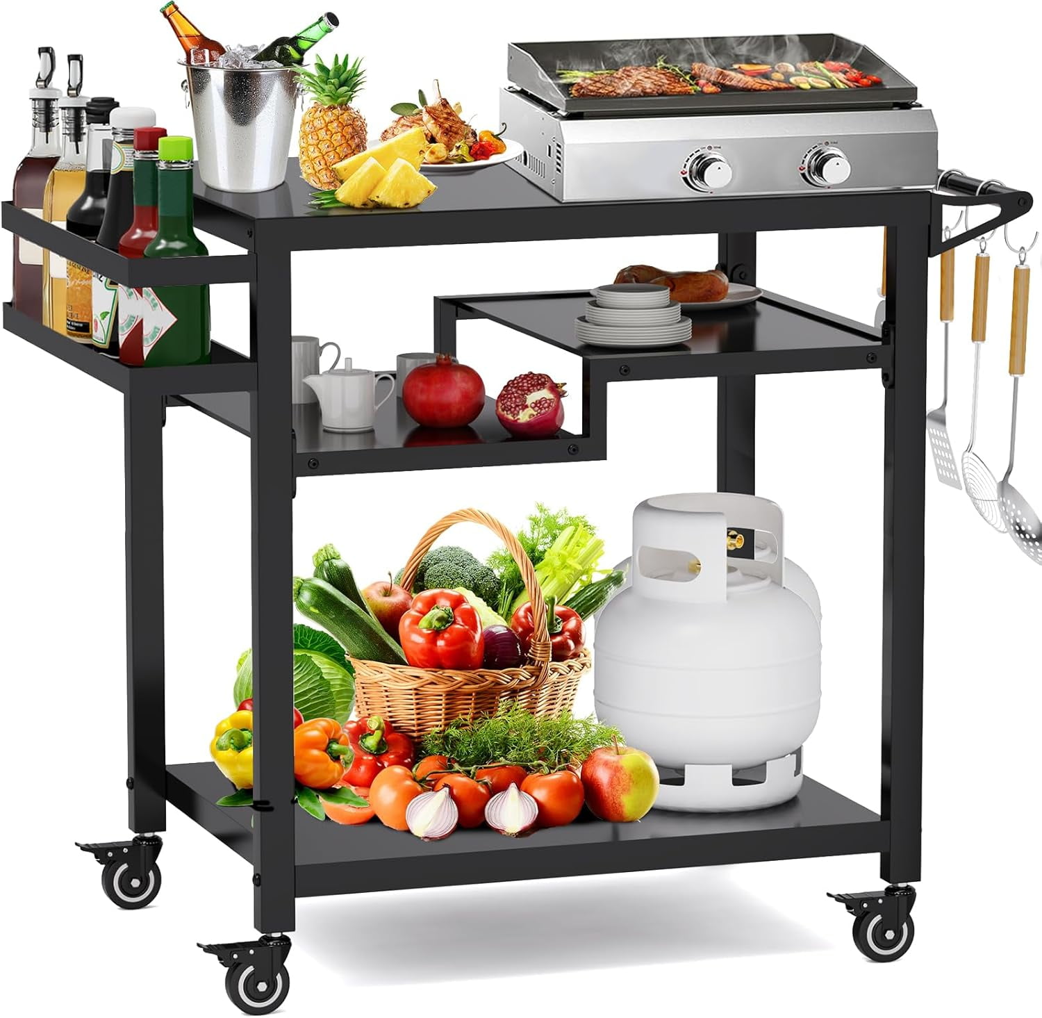 Outdoor Grill Table, Multi-Function Pizza Oven Stand, Three-Shelf Food ...