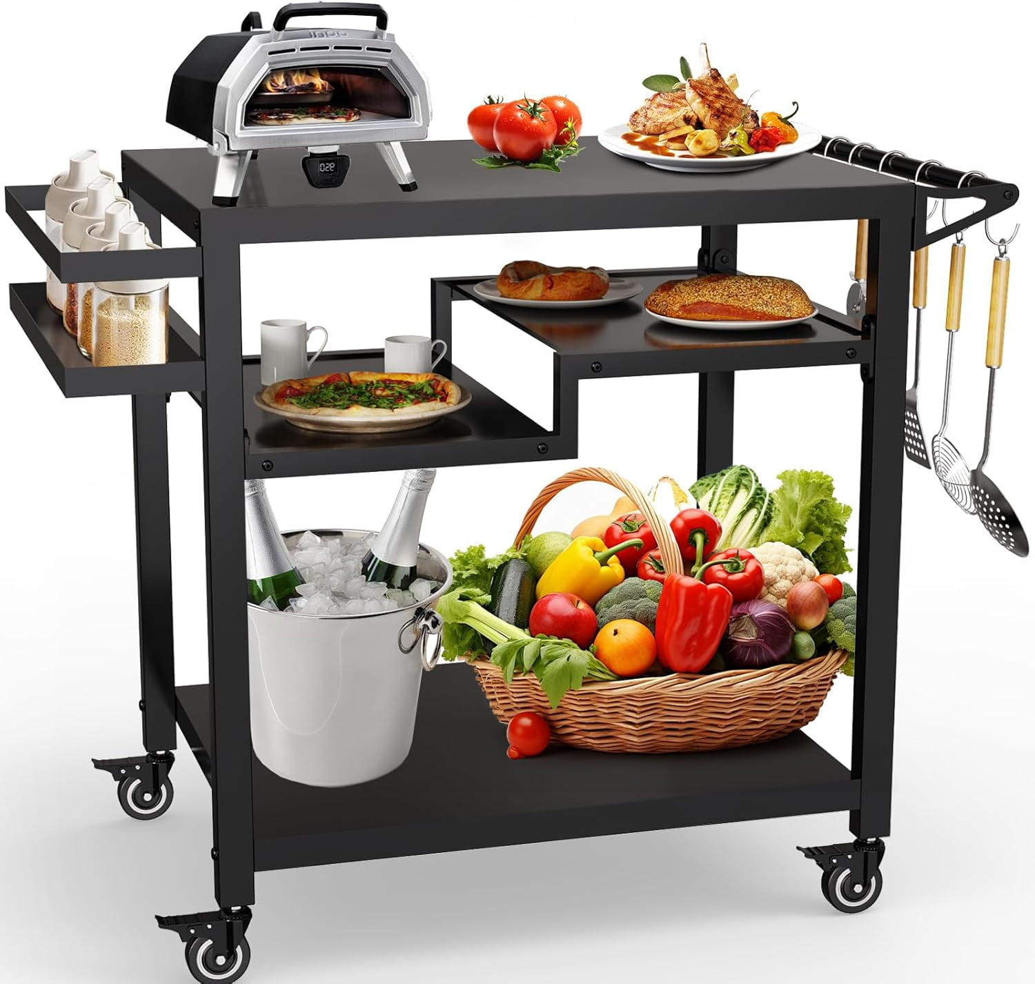 Outdoor Grill Table, Multi-Function Pizza Oven Stand with Three-Shelf ...