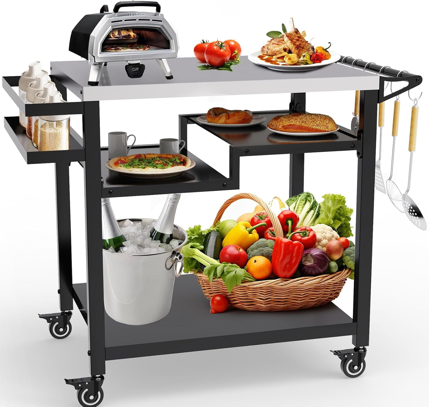 Outdoor Grill Table, Multi-Function Pizza Oven Stand with Three-Shelf ...