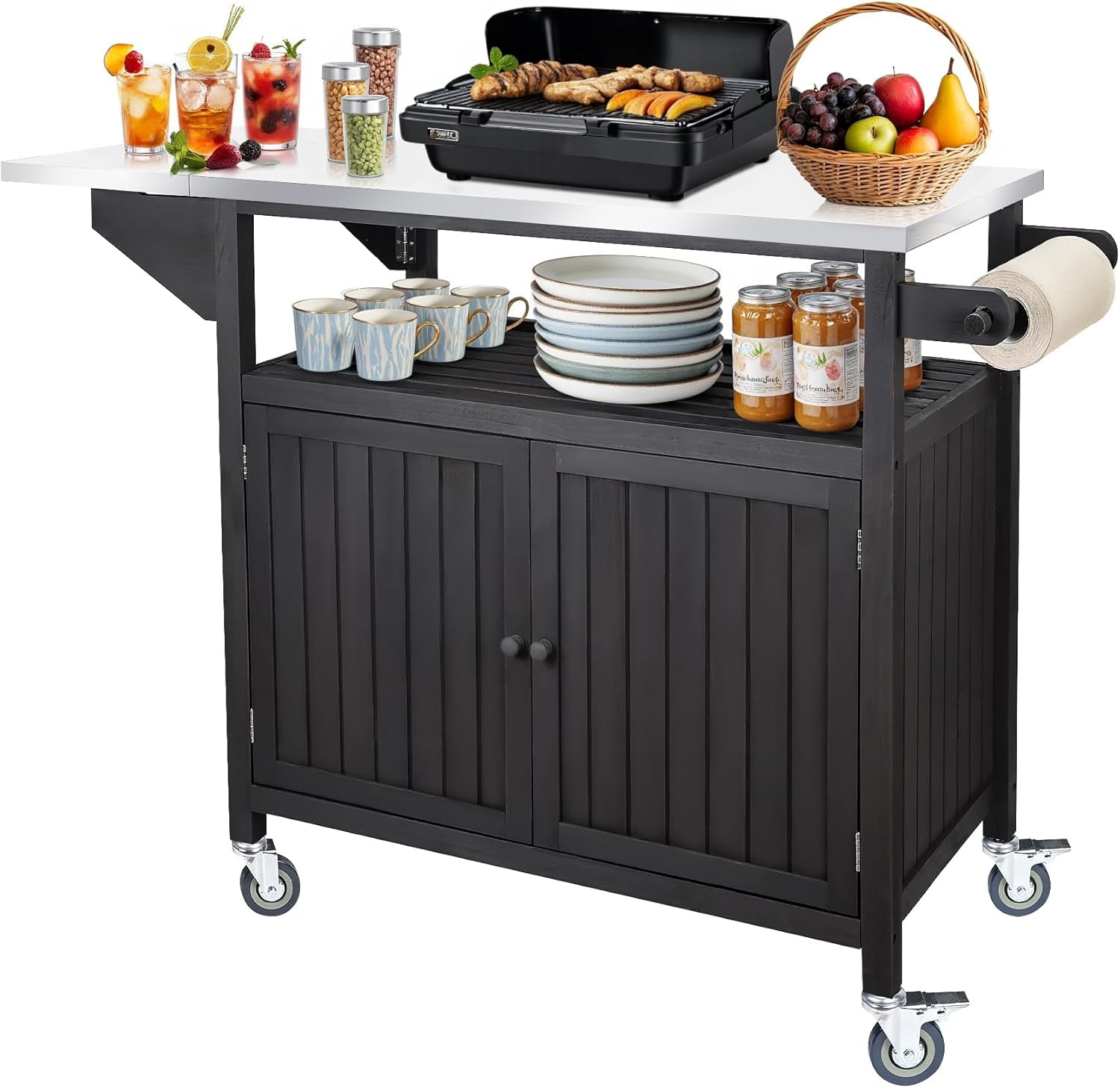 Outdoor Grill Table, Portable Grill Cart with Storage Cabinet and ...