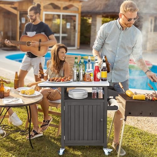 Outdoor Grill Table, Solid Wood Grill Cart with Storage, Outdoor Prep ...
