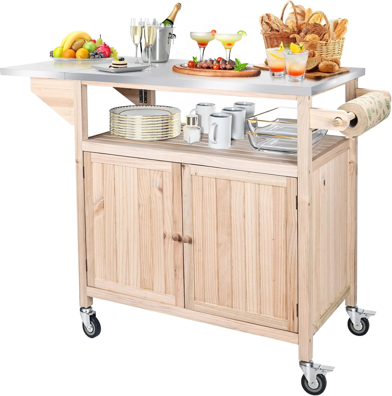 Outdoor Grill Table, Solid Wood Grill Cart with Storage, Outdoor Prep ...
