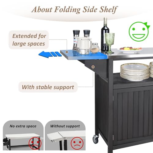 Outdoor Grill Table, Solid Wood Grill Cart with Storage, Outdoor Prep ...