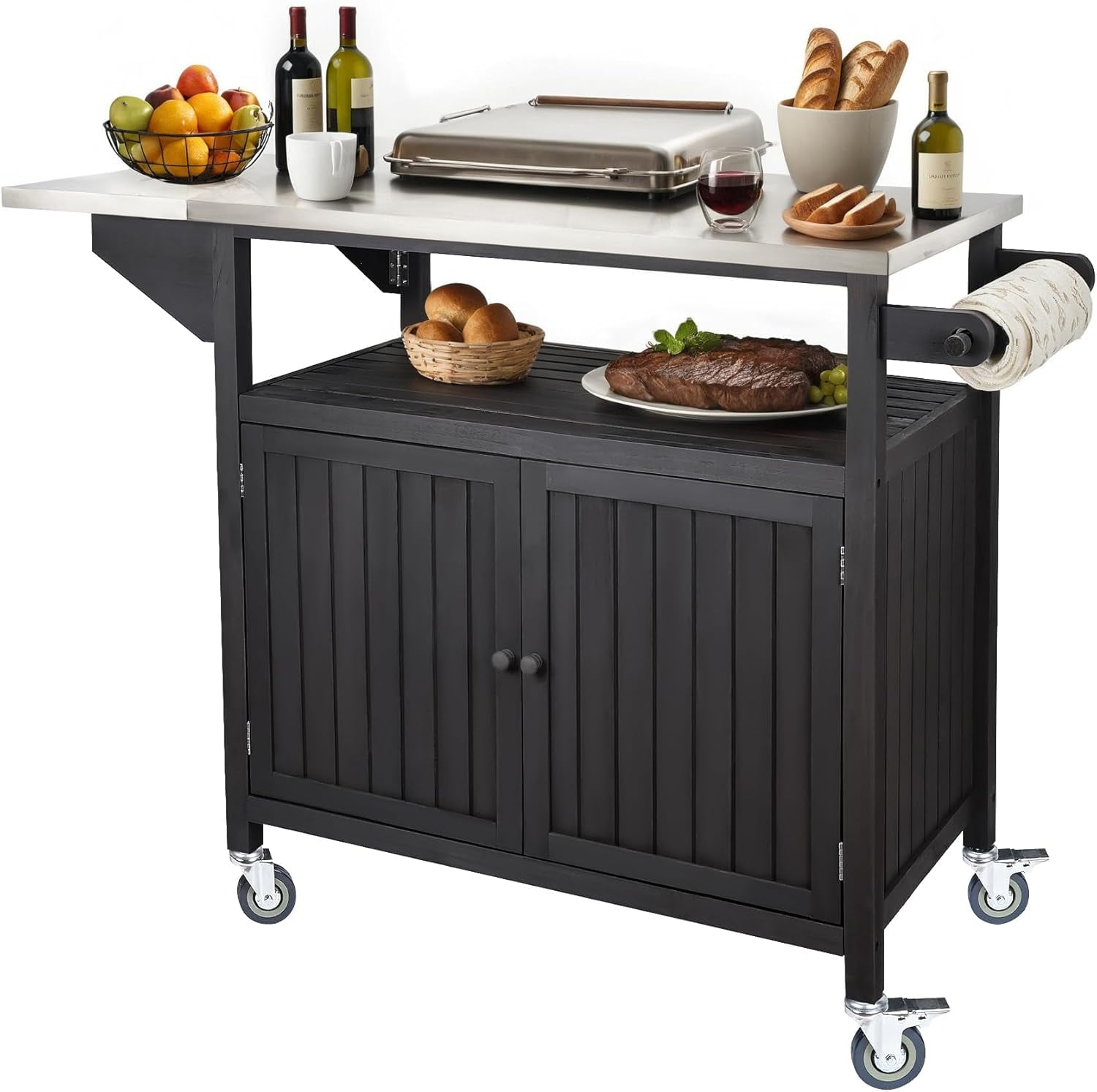 Outdoor Grill Table, Solid Wood Grill Cart with Storage, Outdoor Prep ...