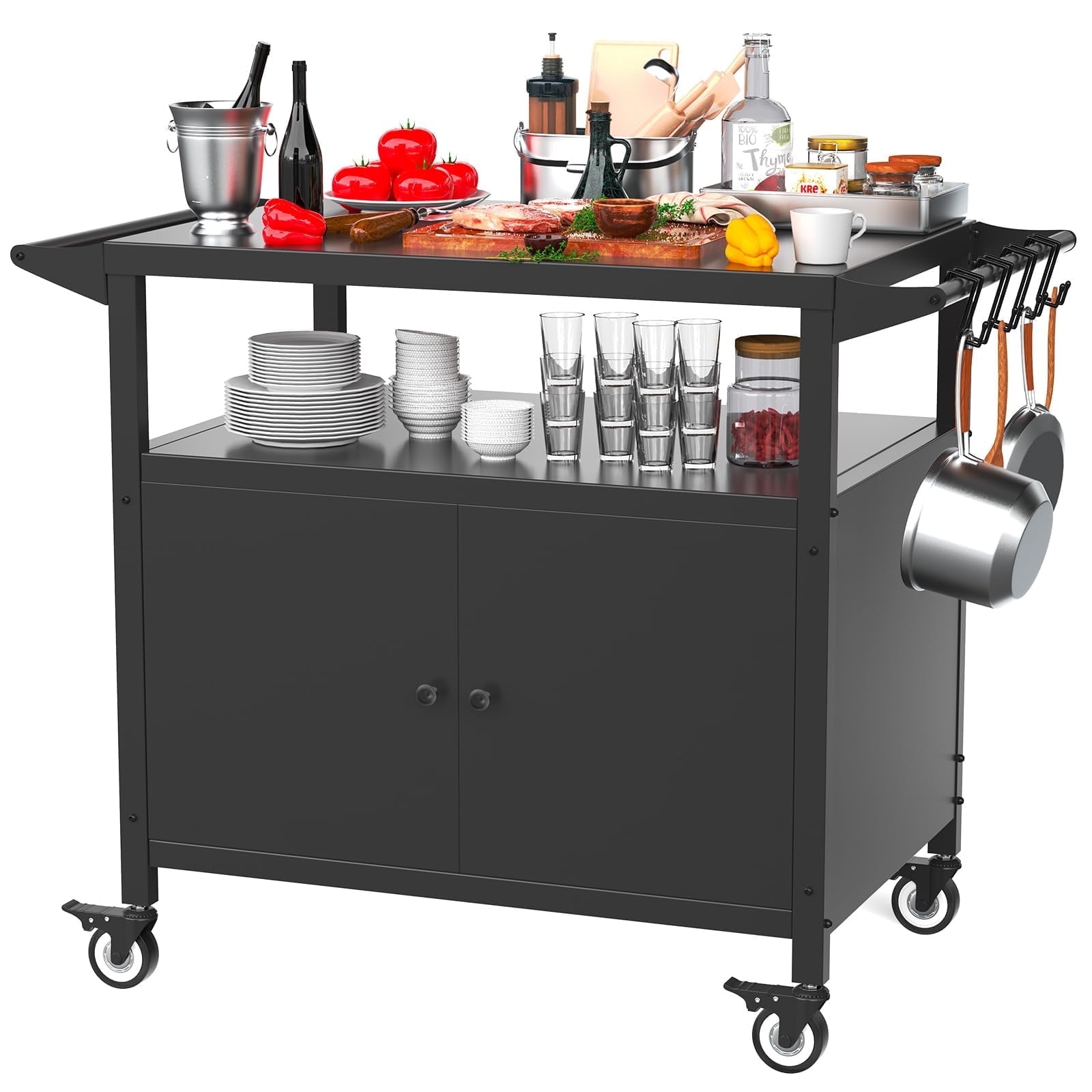 Outdoor Kitchen Table with Storage Cabinet, Grill Table for Kitchen ...