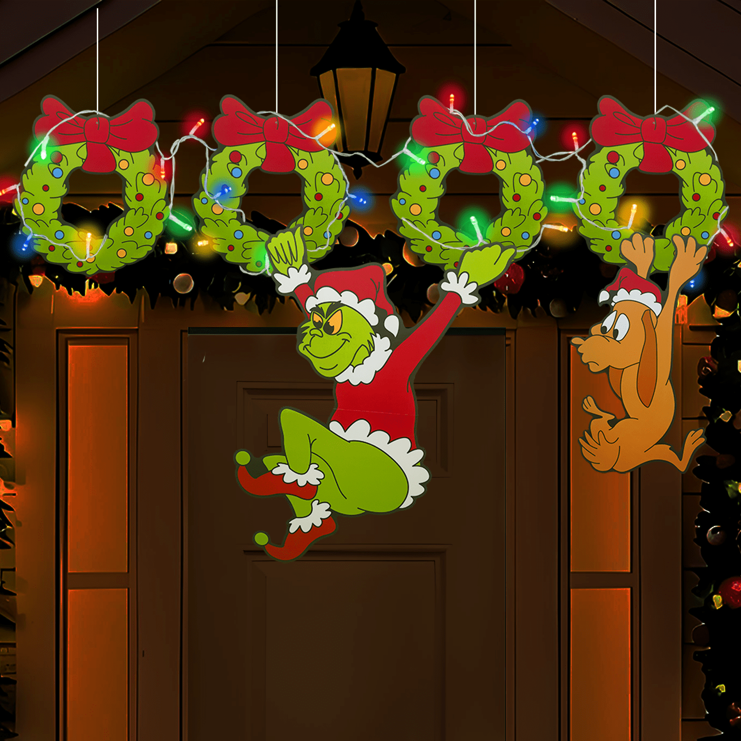 Outdoor Grinch Christmas Fence Decorations, 6Pcs Light Up Grinchmas ...