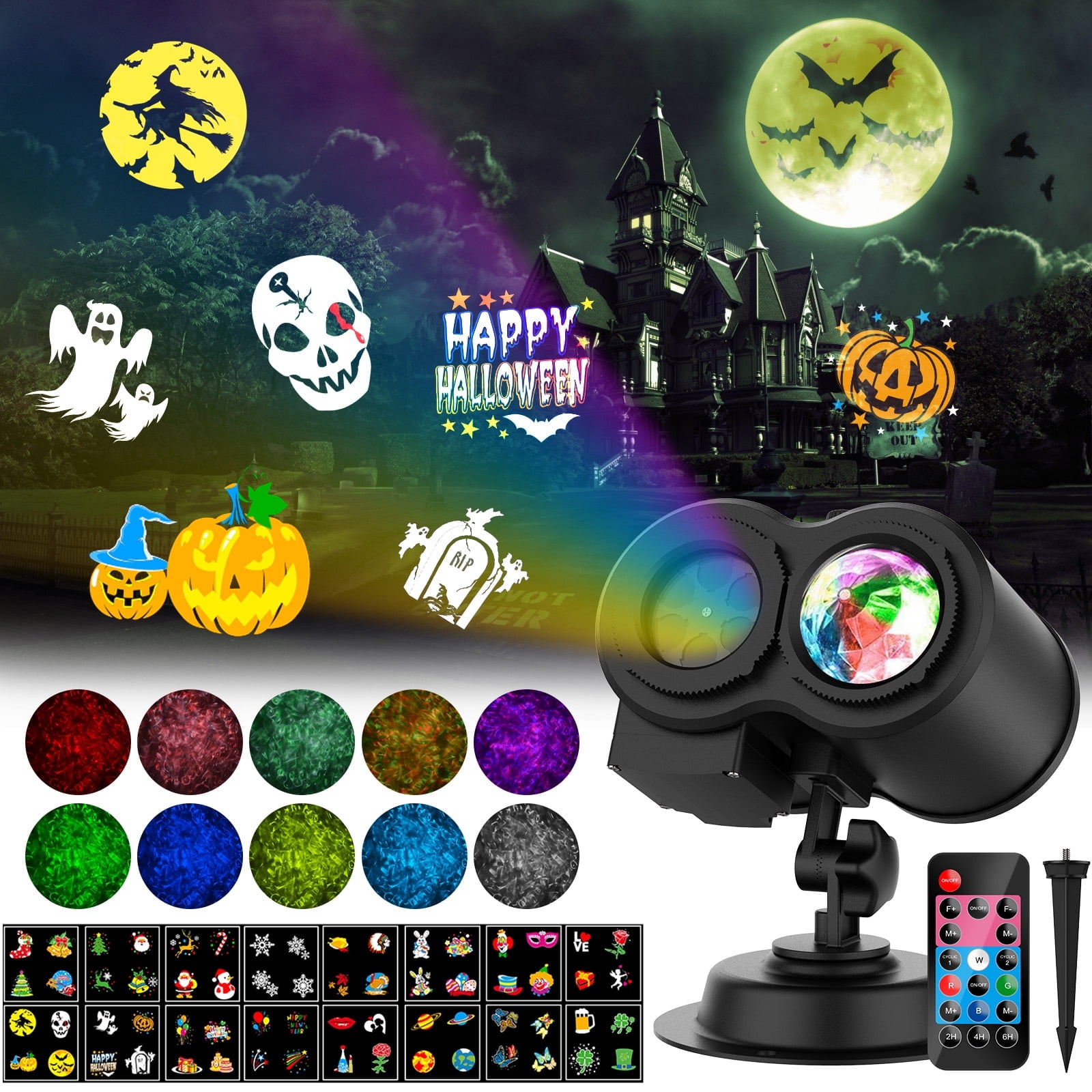 Outdoor HD projector light, remote control 16 switchable modes ...