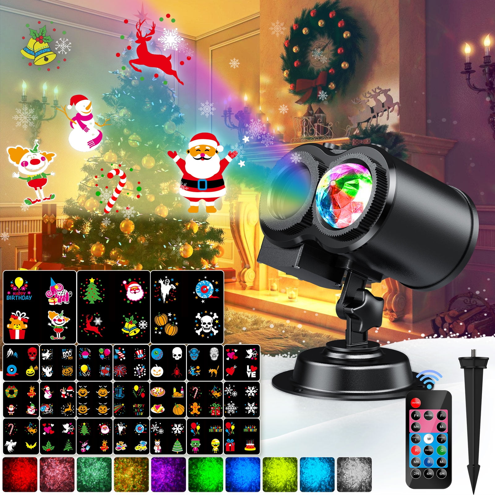 Outdoor HD projector light, remote control 16 switchable modes ...
