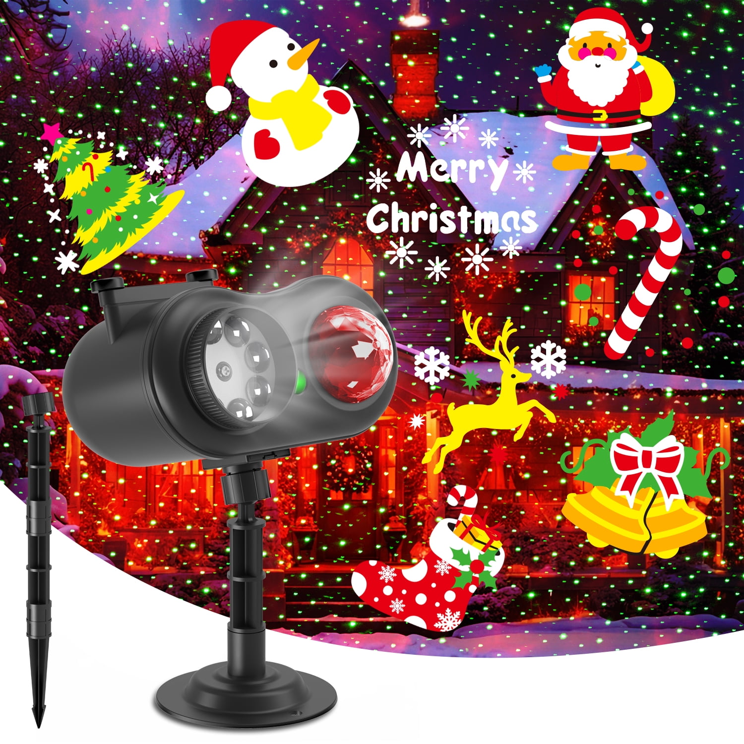 Outdoor HD projector light, remote control 16 switchable modes ...