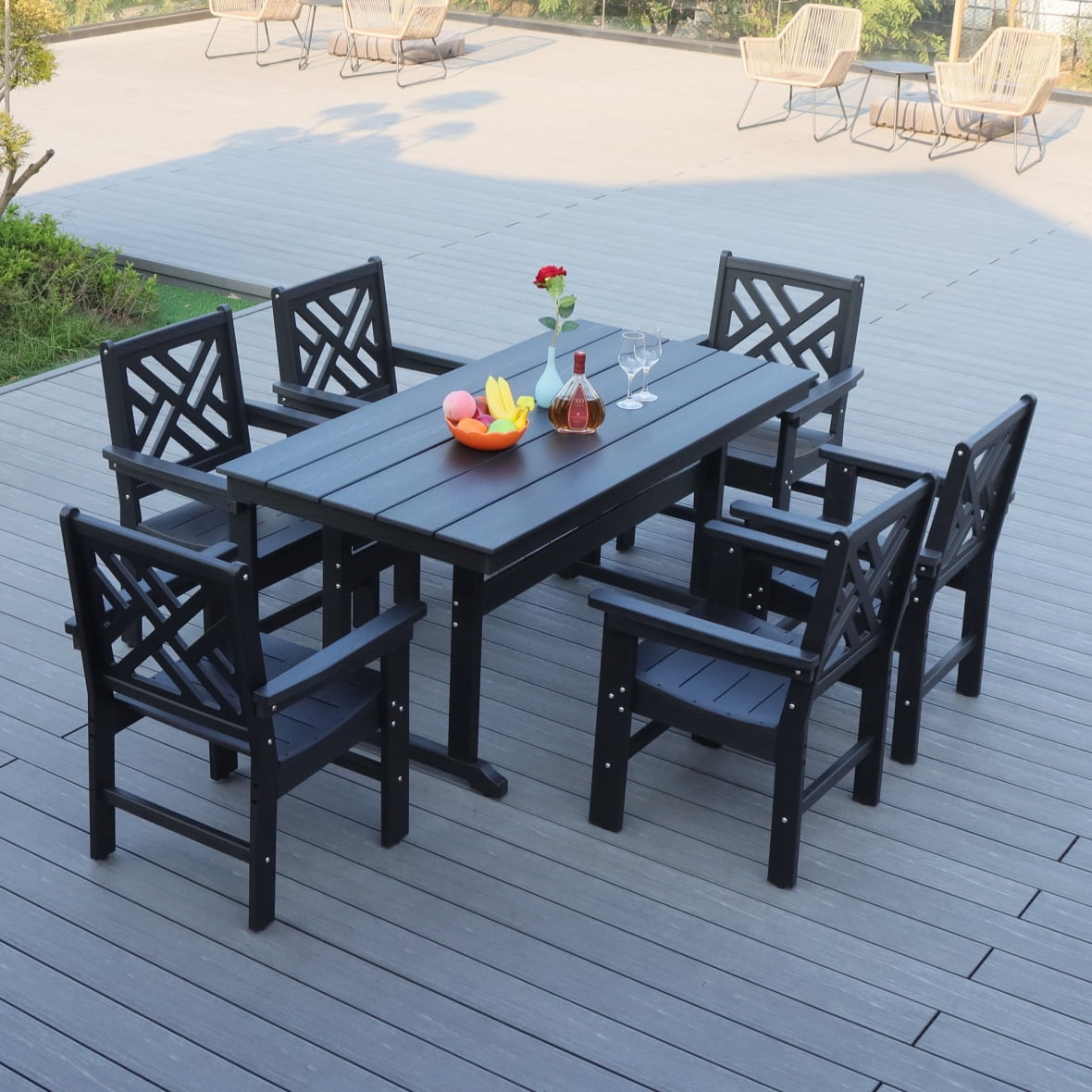 Outdoor HDPE 7-Piece Dining Set with Umbrella Hole - All-Weather Table ...