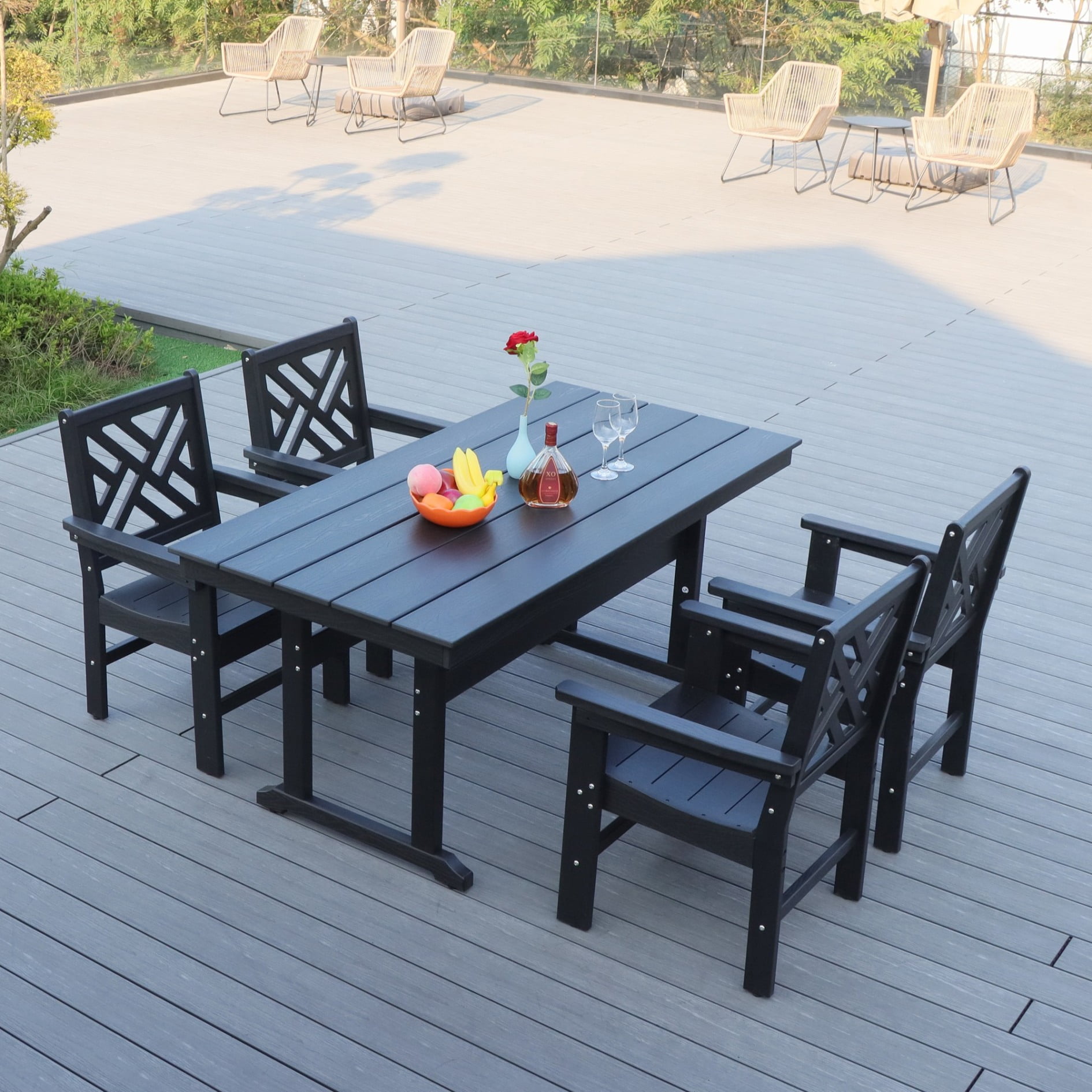 Outdoor HDPE Dining Table Set, 5-Piece Outdoor Dining Table Sets with ...