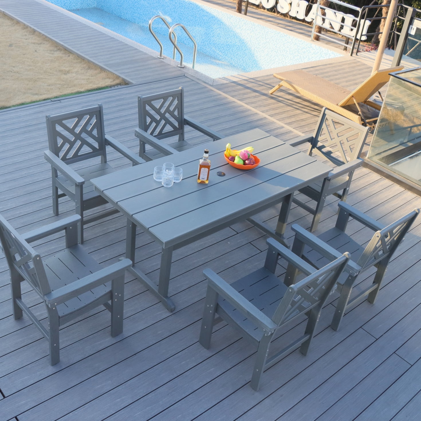 Outdoor HDPE Dining Table Set, 7-Piece Outdoor Dining Table Sets with ...