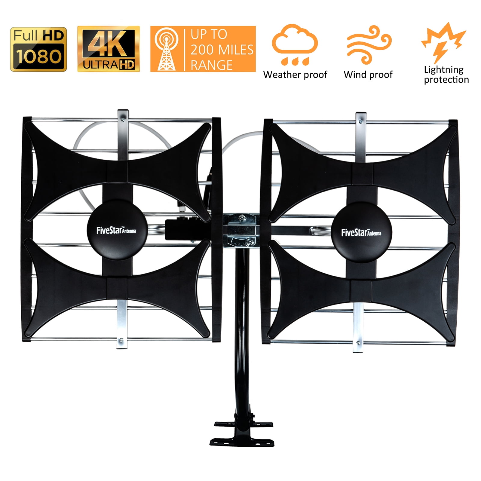 Five Star Outdoor HDTV Antenna - 200 Mile Range, Multi-Directional, 4K ...