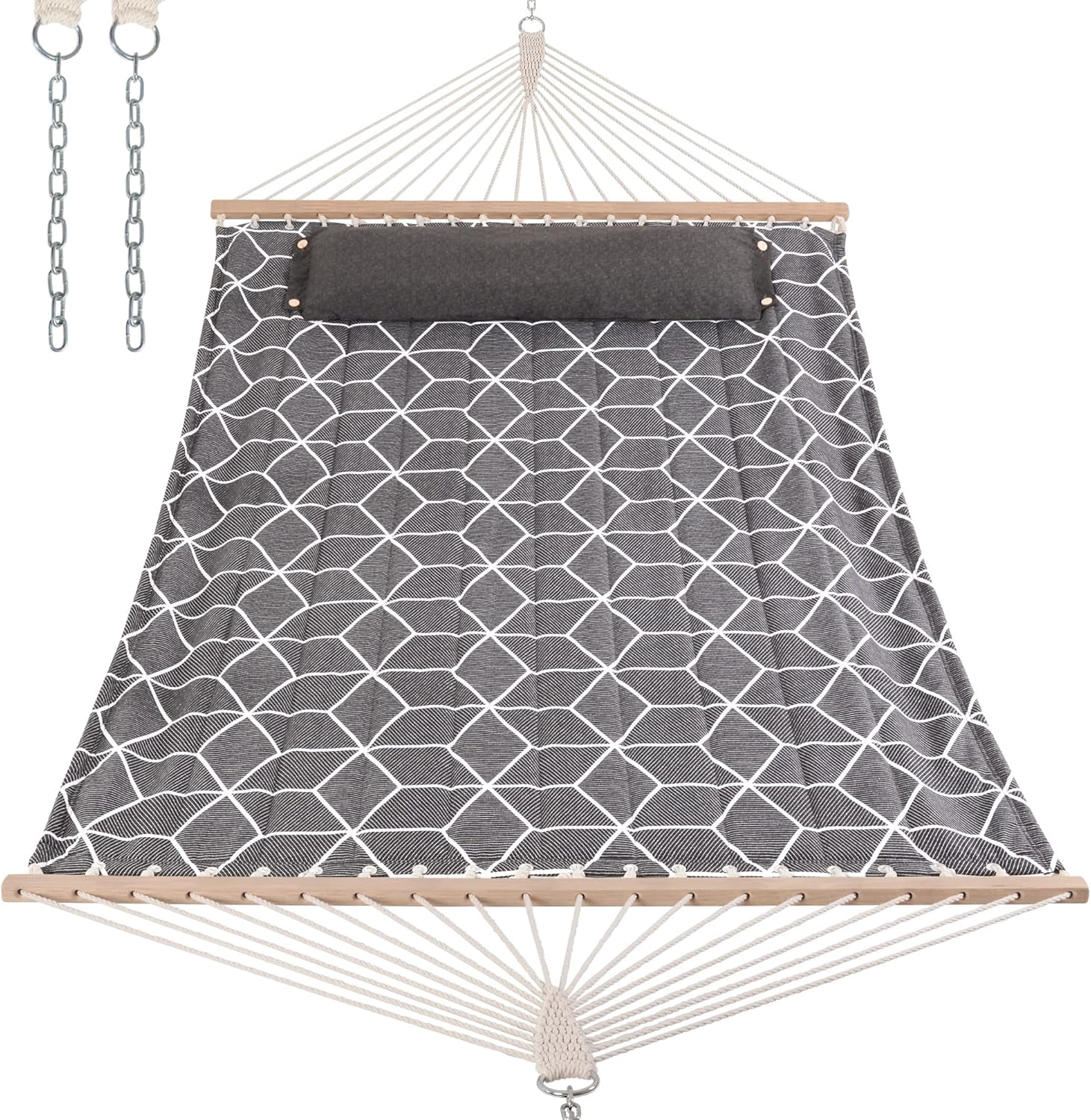 Outdoor Hammock with Spreader Bars and Detachable Pillow, 2 Person ...