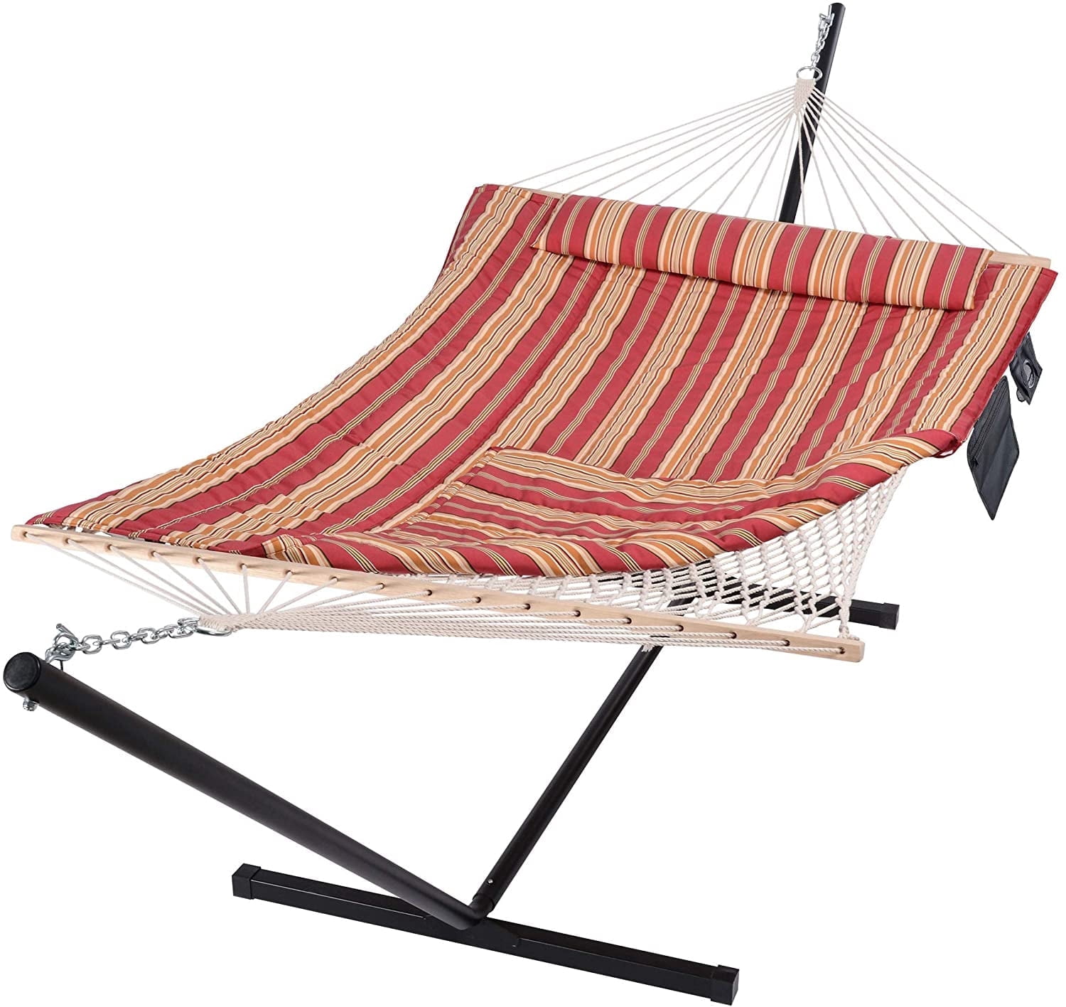 Large Outdoor Indoor Metal Hammock Stand with Quilted Fabric Swing, Red ...