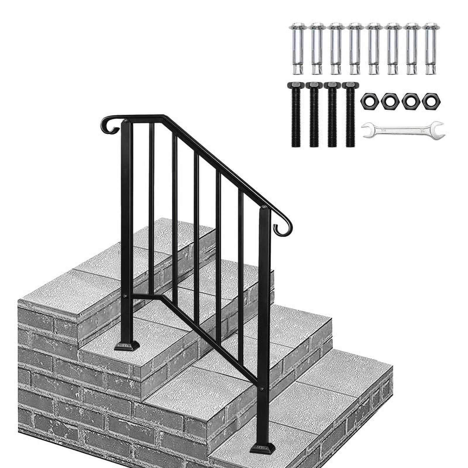 Outdoor Handrail, 2 Step Stair Handrail, Fits 2 or 3 Steps, Wrought ...