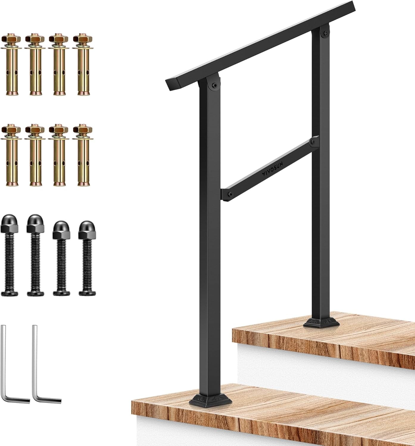 Outdoor Handrail, 2 Step Stair Handrail, 26" × 36" Fits 1 to 2 Steps ...