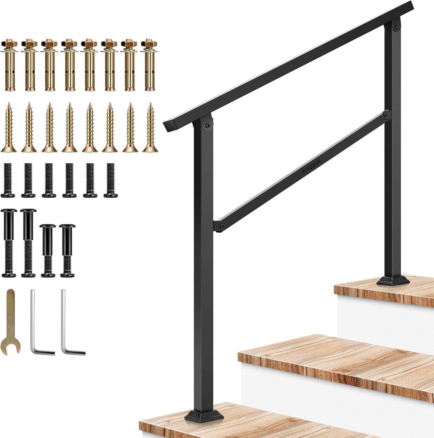Outdoor Handrail, 3 Step Stair Handrail, 40" x 36" Fits 1 to 3 Steps ...