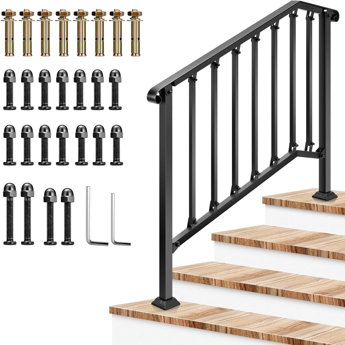 Outdoor Handrail, 4 Step Stair Handrail, 54" x 36" Fits 1 to 4 Steps ...