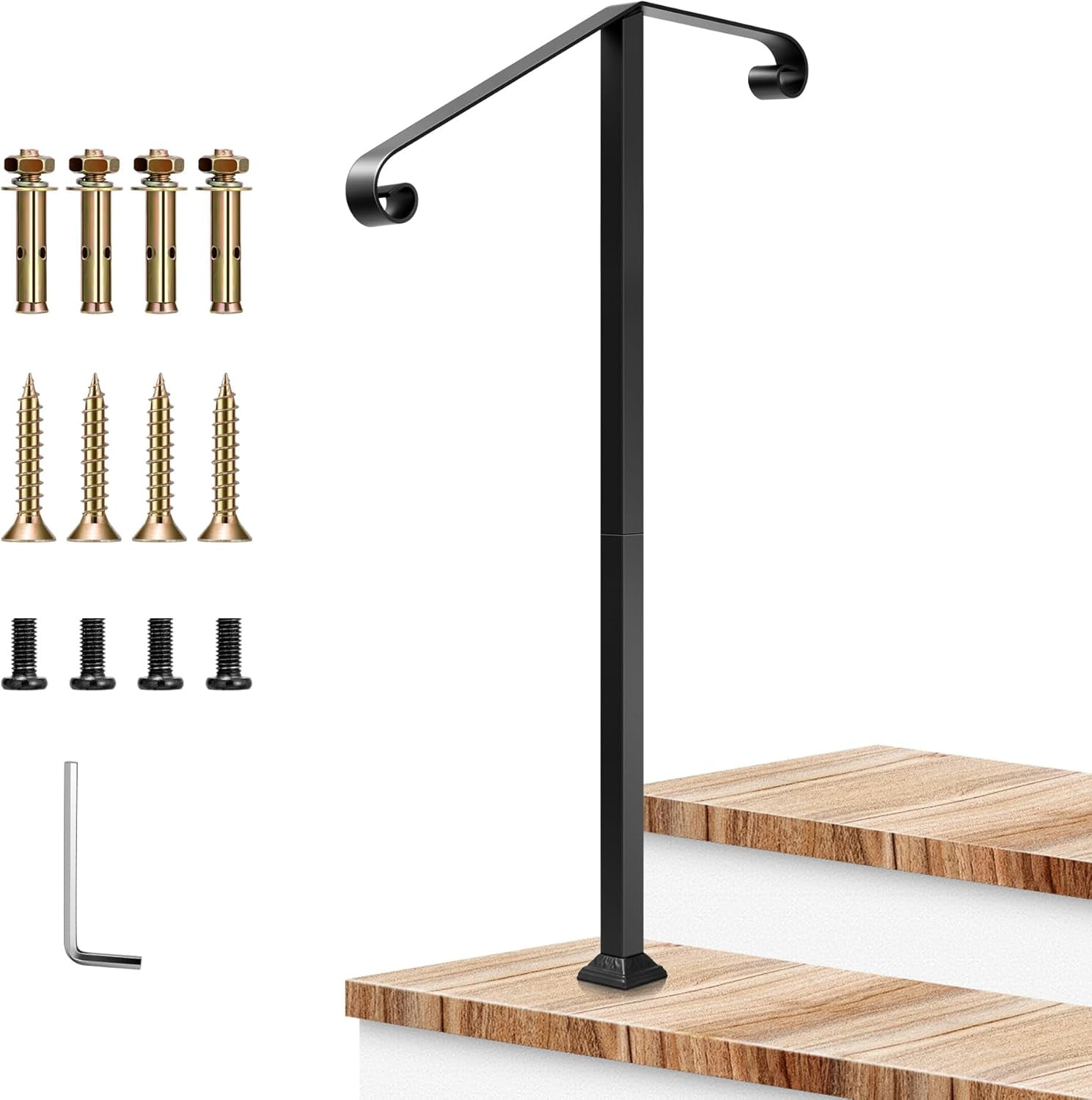 Outdoor Handrail, 4 Step Stair Handrail, 54" x 36" Fits 1 to 4 Steps ...