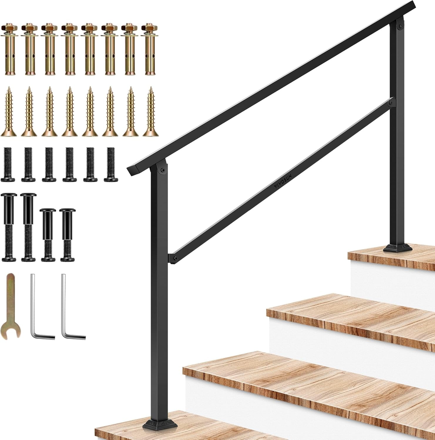 Outdoor Handrail, 4 Step Stair Handrail, 54" x 36" Fits 1 to 4 Steps ...