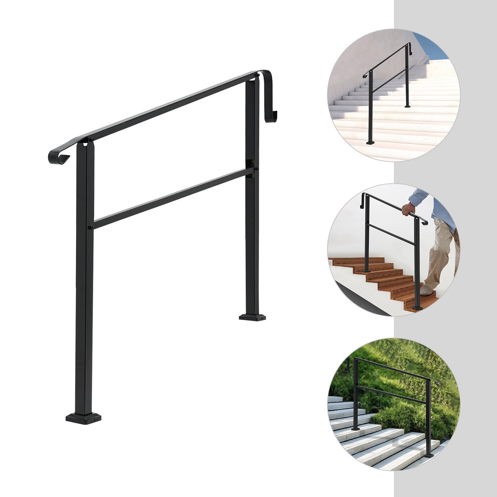 Outdoor Handrail Stair Safety Hand Rail Stair Railing Free Stand Fits 5 ...