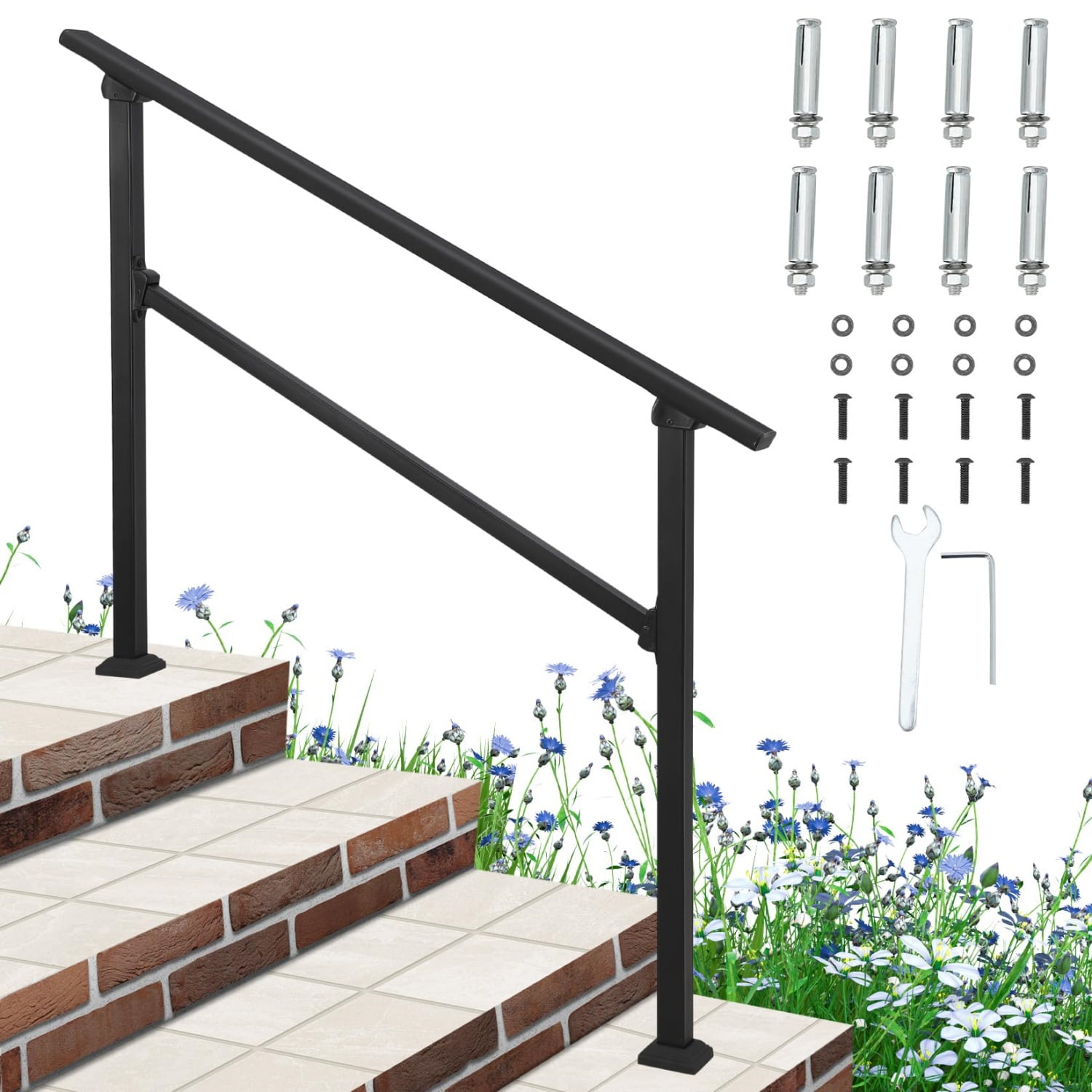 Outdoor Handrail for Steps, 2/3/4/5/6 Step Stair Handrail, Deck ...