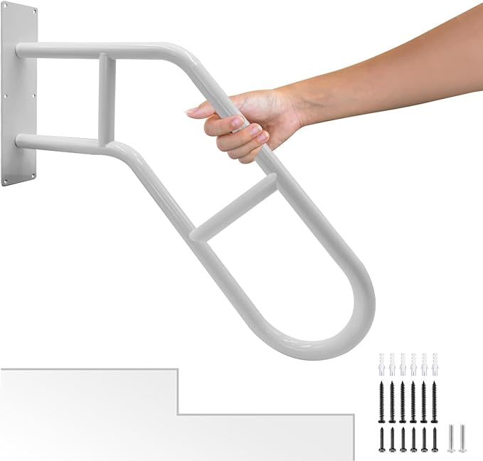 Outdoor U-Shaped Stair Railing - 28" Grab Bar for Steps, Matte White ...