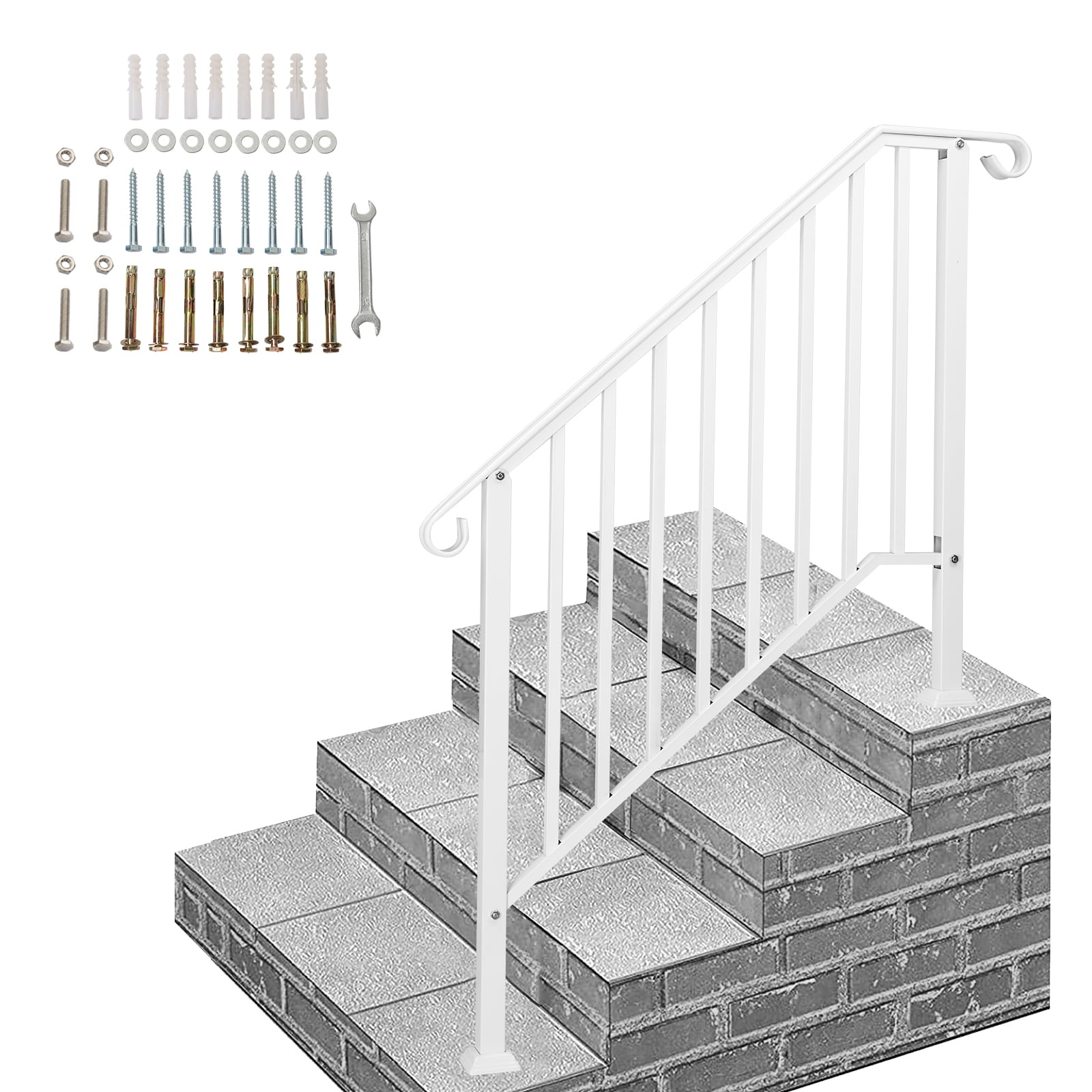 Outdoor Handrails Fits 3 Steps Matte White Stair Rail Galvanized Iron ...
