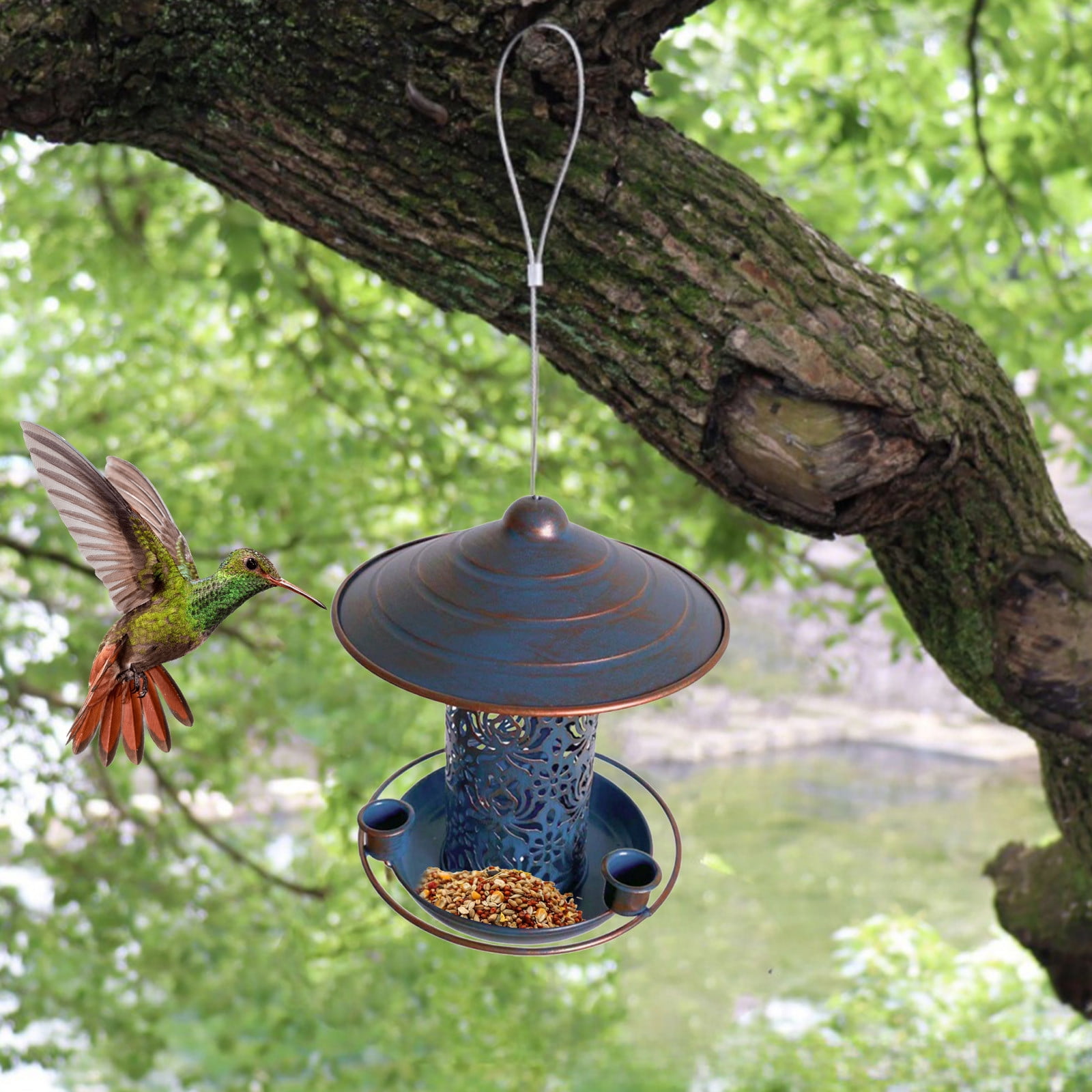 Outdoor Hanging Bird Feeder House with Inclined Roof – Easy to Clean ...