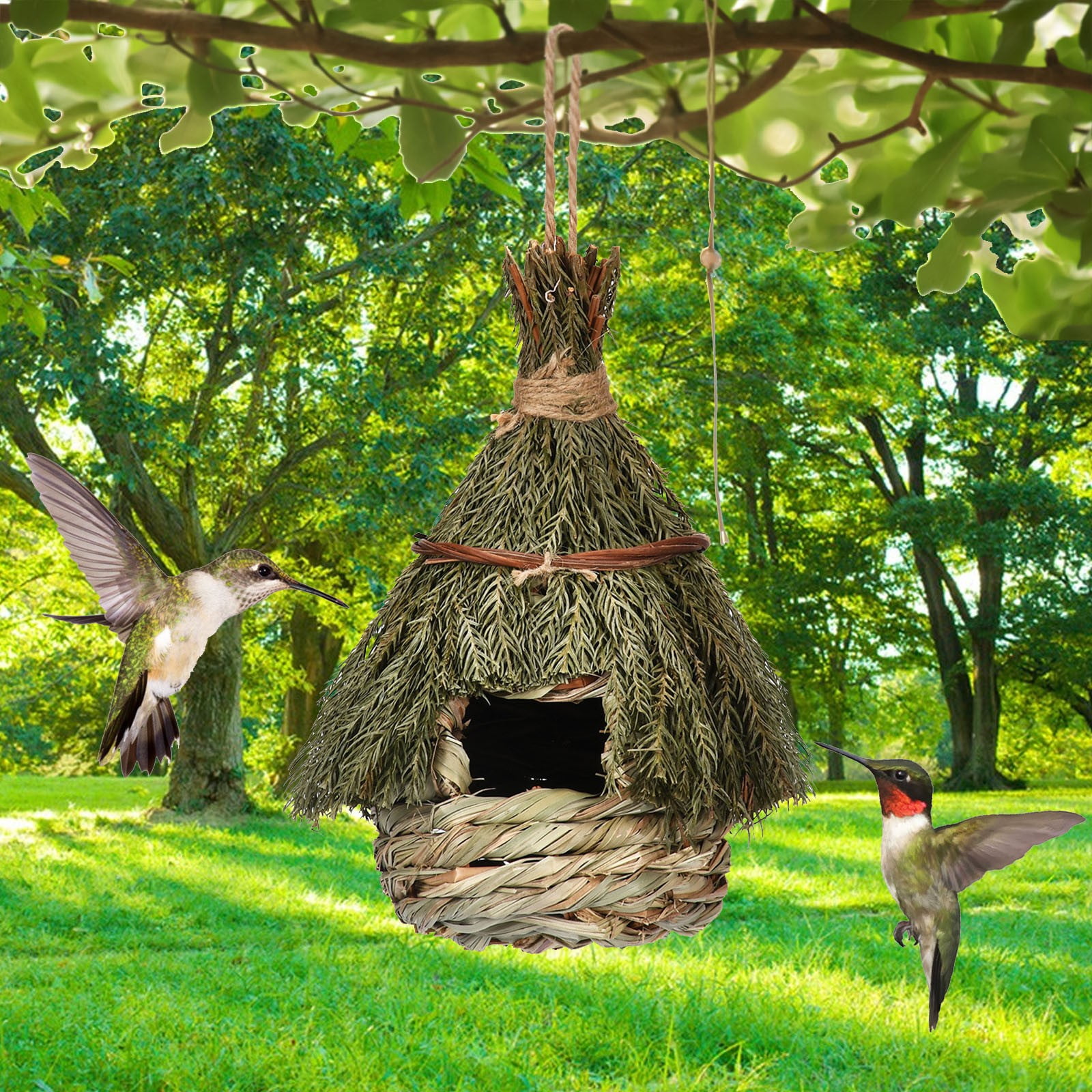 Outdoor Hanging Bird's Nest | Handwoven Natural Grass Fiber Bird House ...