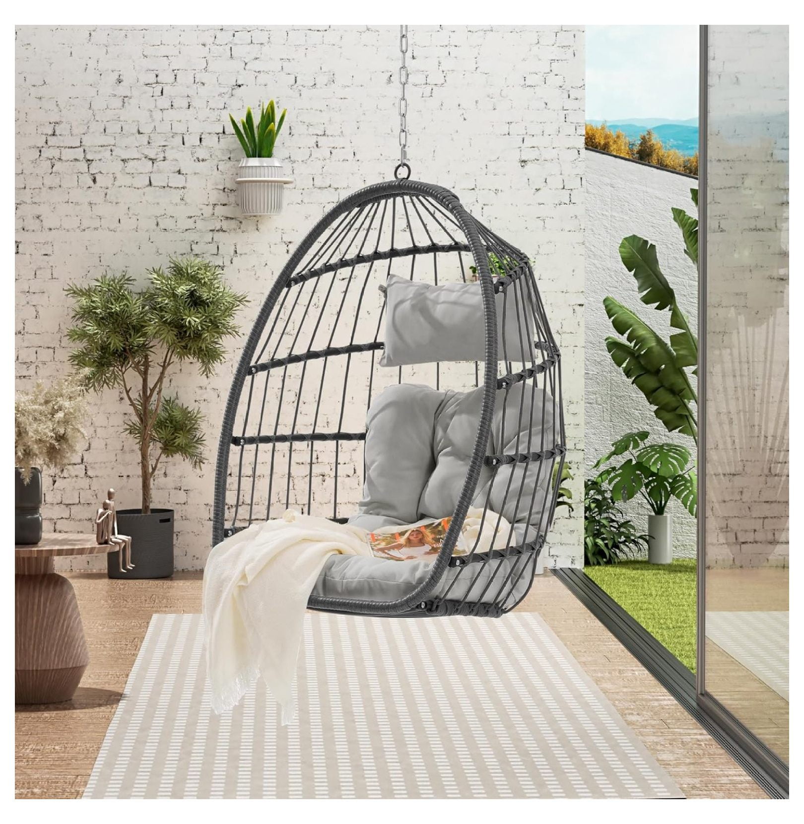 Outdoor Hanging Egg Chair, Garden Rattan Egg Swing Chair Without Stand ...