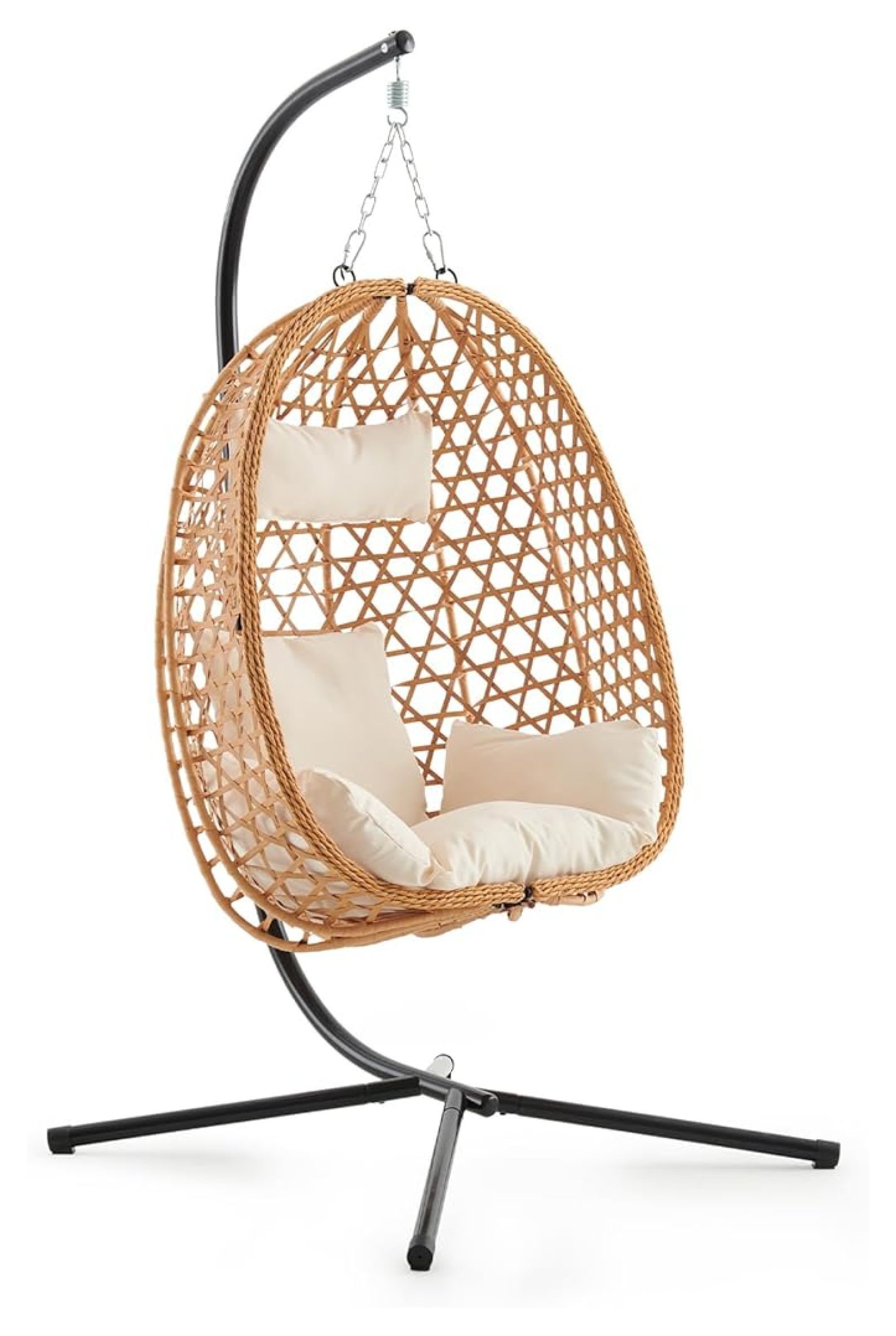 Outdoor Hanging Egg Chair, Patio Wicker Chair with Stand and Cushion ...