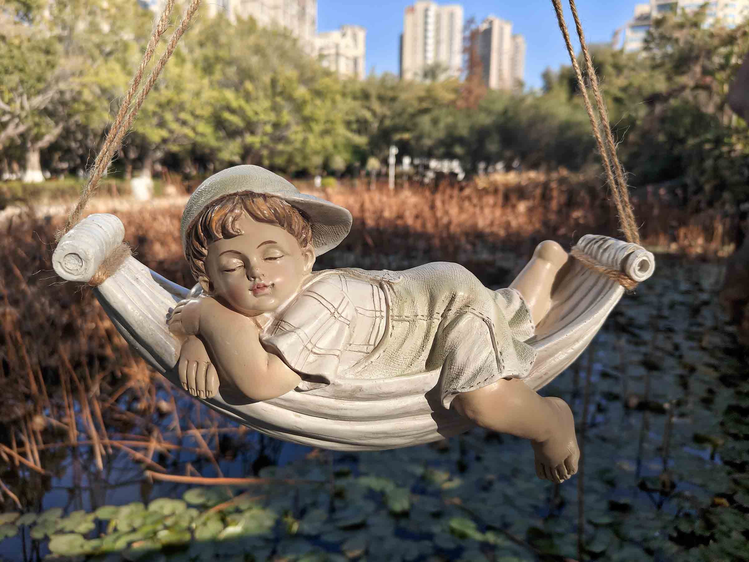 DurableDelights Outdoor Resin Sleeping Boy Statue Swing Hammock ...